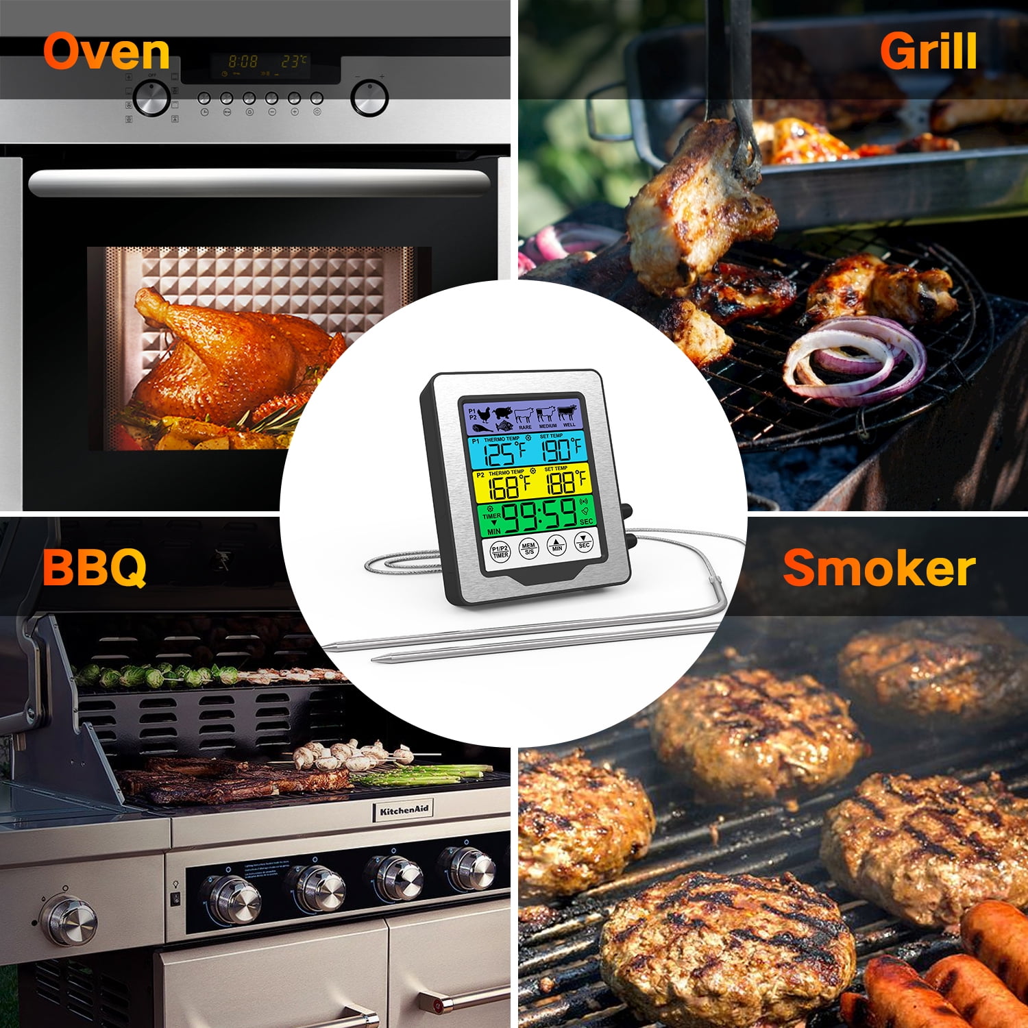 Thermometer,Thermometer Barbecue Kitchen Probe Oven Thermometer ...