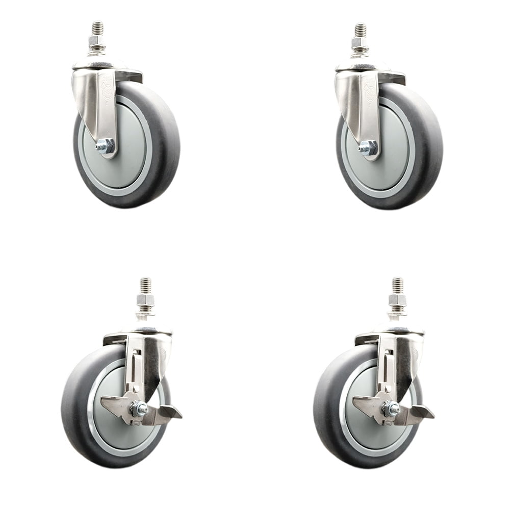 Thermoplastic Rubber Swivel Stem Caster Set of 4 with 5 Inch Caster ...