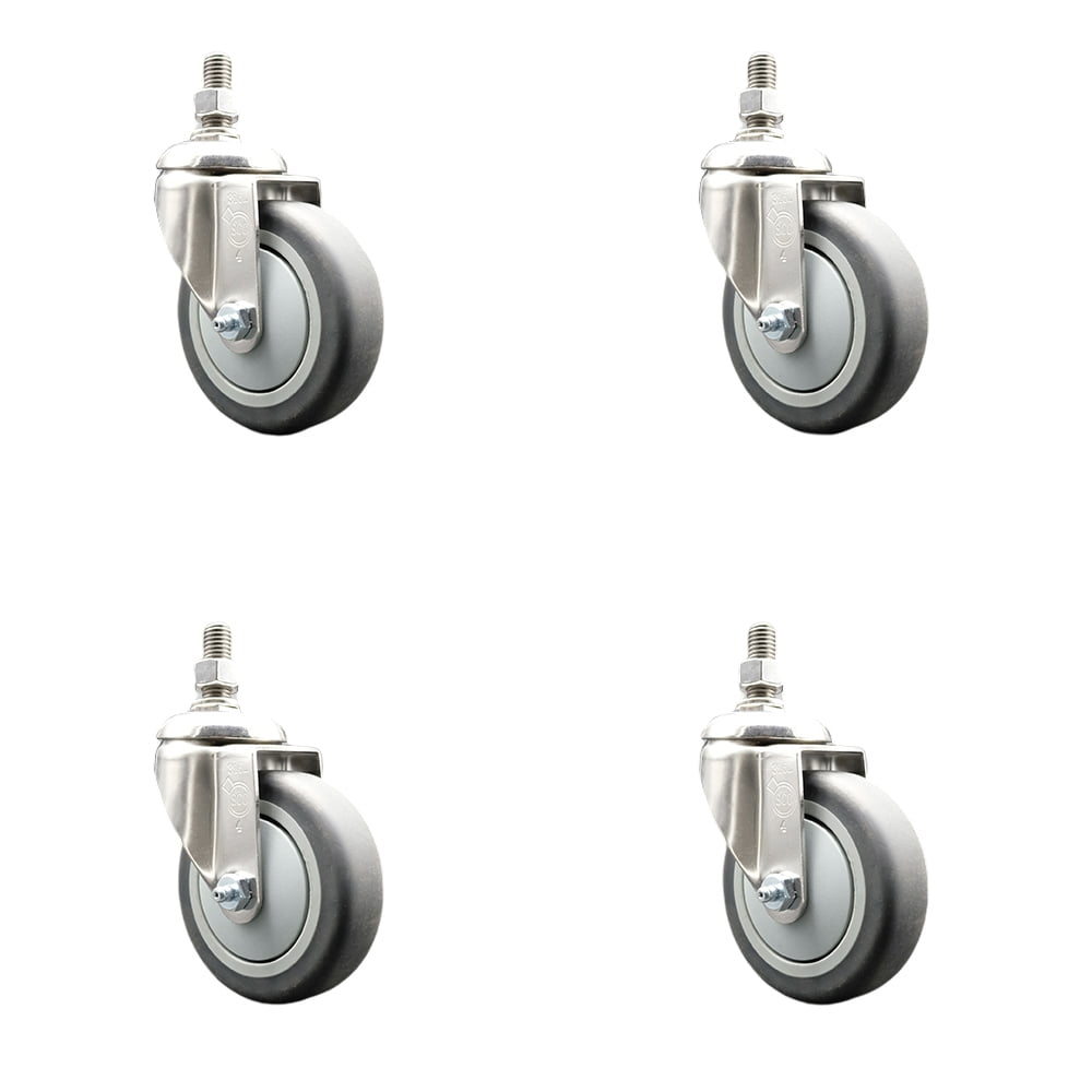 Thermoplastic Rubber Swivel Stem Caster Set of 4 with 4 Inch Caster ...