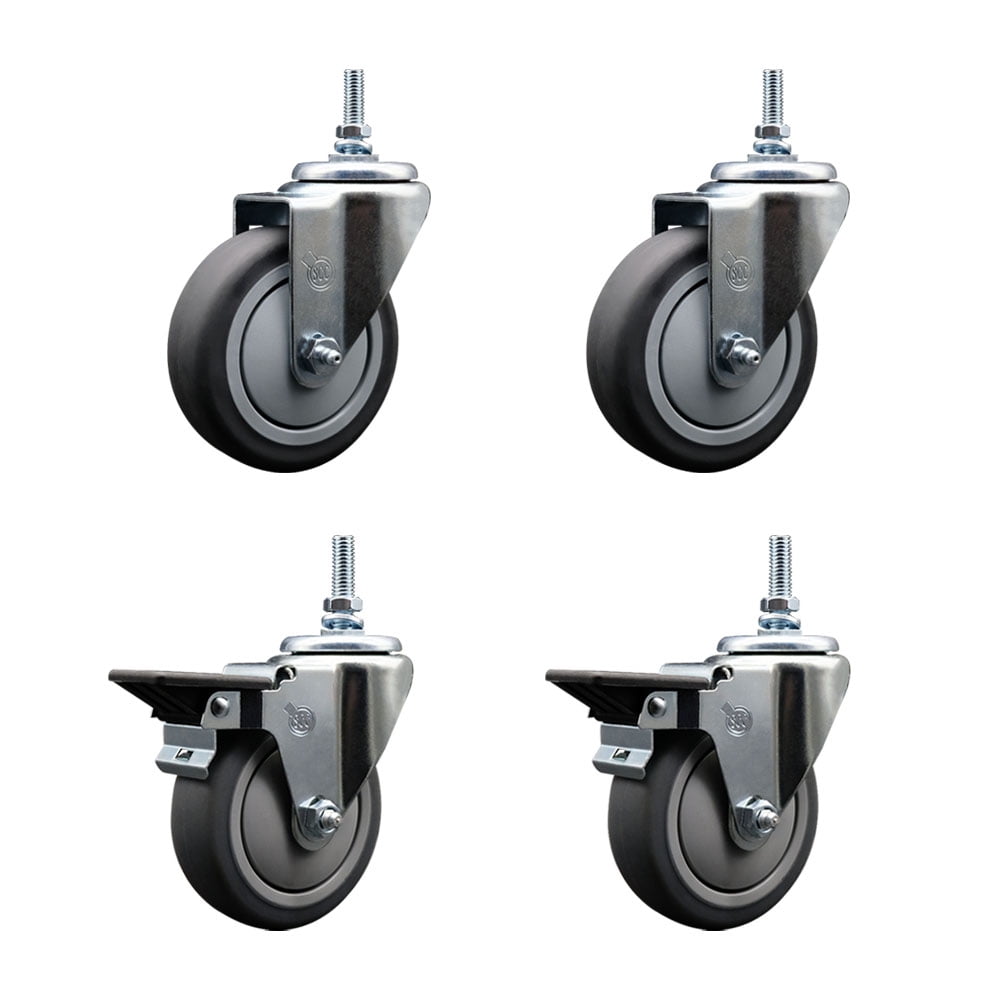 Thermoplastic Rubber Swivel Threaded Stem Caster Set of 4 - 4" x 1.25 ...