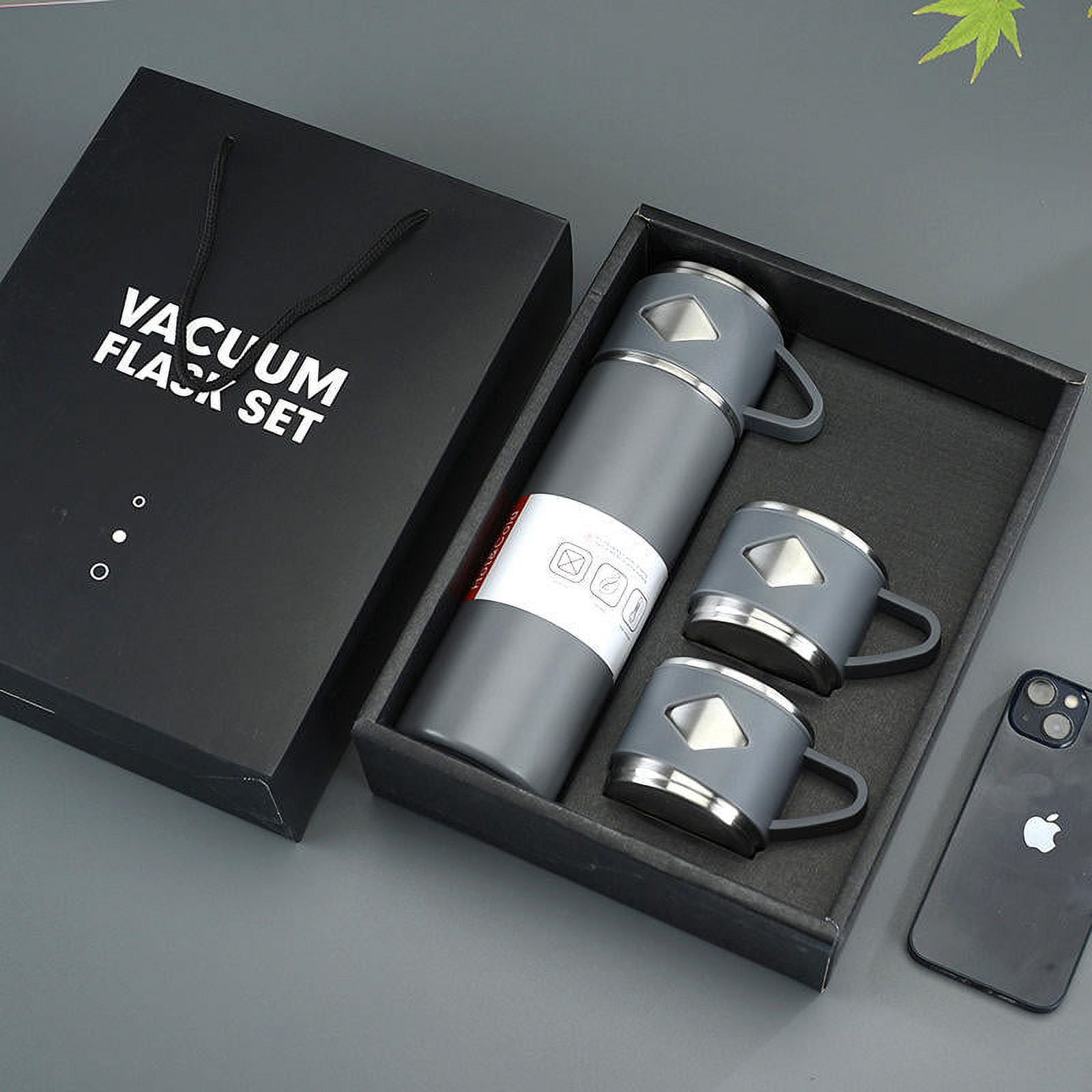 Thermos Flask Set Vacuum Insulated Double Wall Stainless Steel Outdoor ...