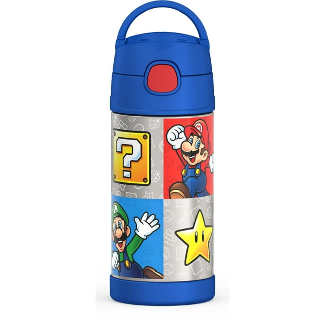 Thermos Stainless Steel Funtainer Water Bottle with Straw, Super Mario Brothers, 12 Fluid Ounces ...