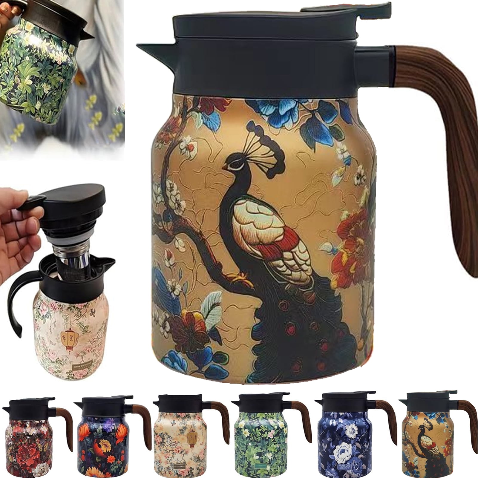 Thermoses Tea Pot,1000ml,Vintage Tea Thermoses with Infuser,Floral ...