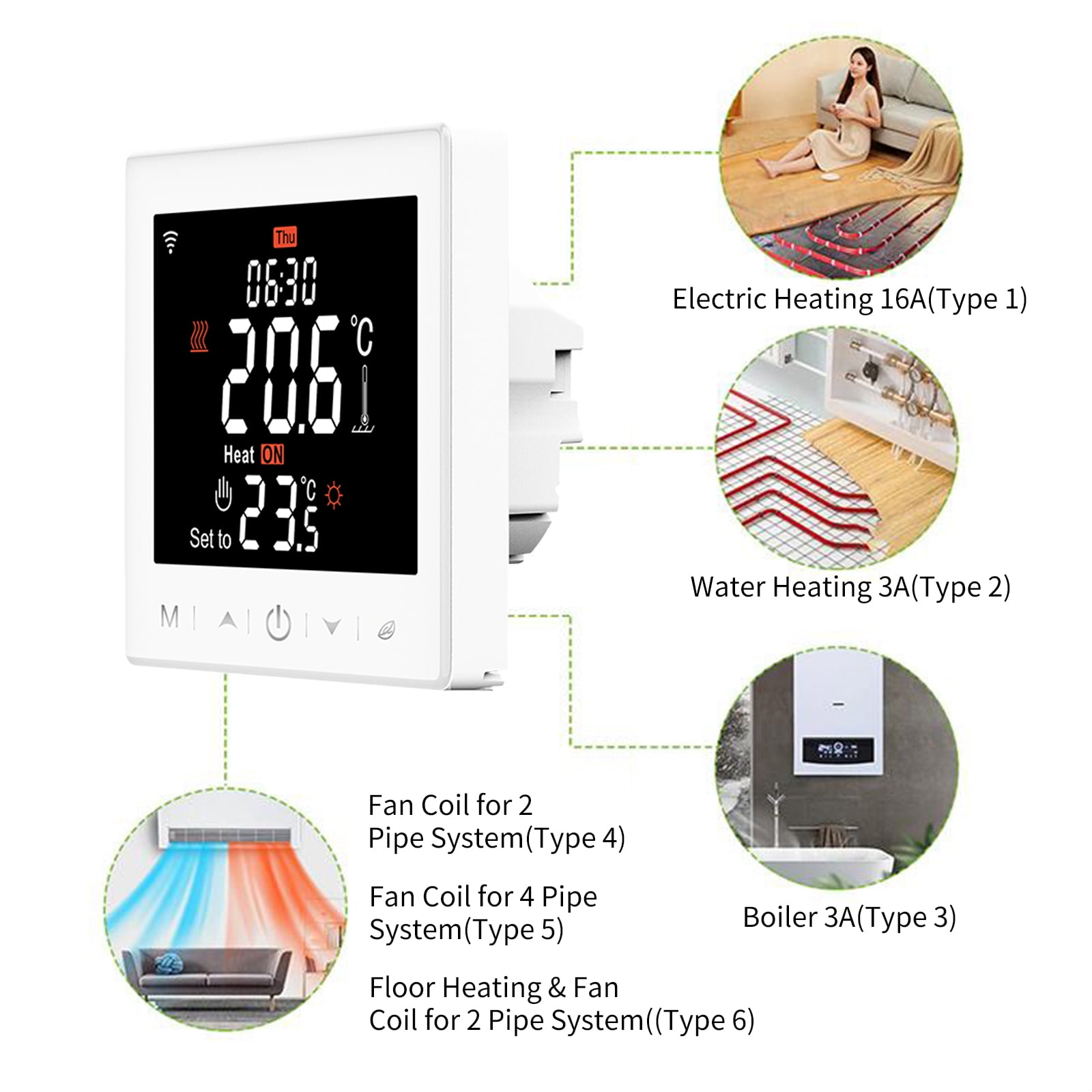 Thermostat,3.5 Inch Lcd Wifi Underfloor 16a Inch Lcd Display Lock ...