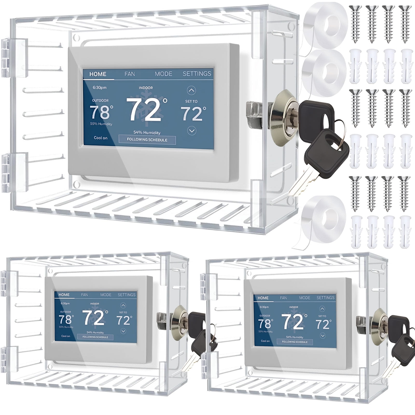 Thermostat Lock Box with Kye 3 Pack - Thermostat Cover with Lock, AC ...