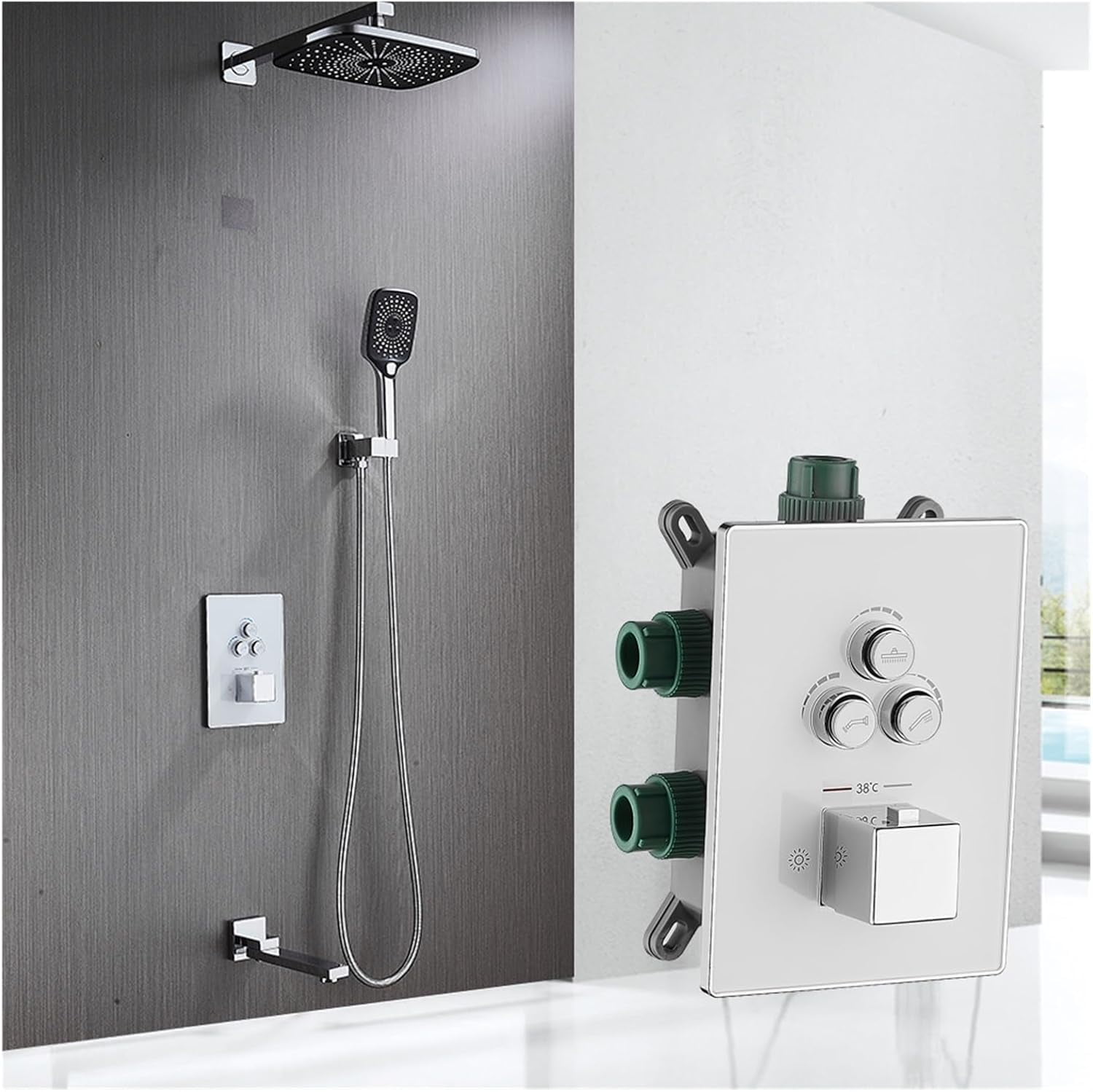 Thermostatic Bathroom Shower Faucet Set Rain Waterfall Bathtub Shower ...