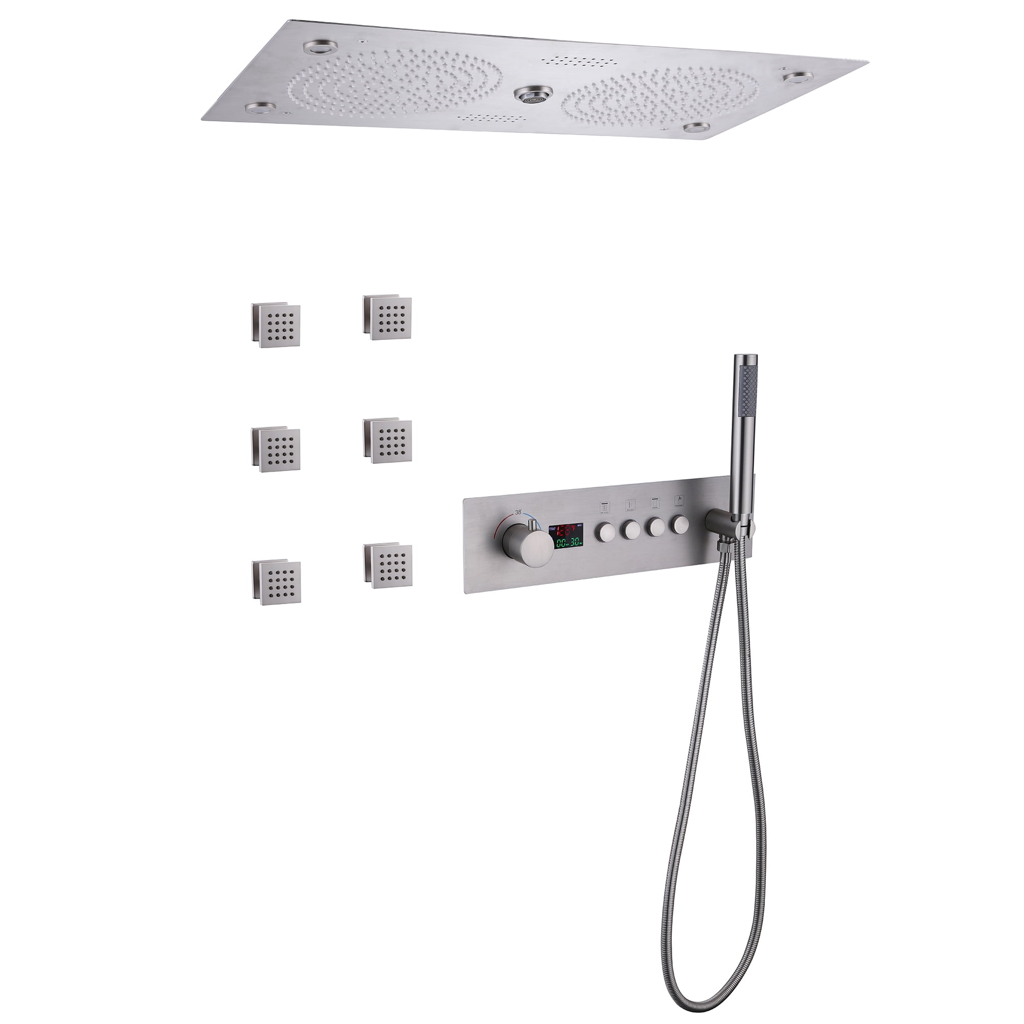 Thermostatic Ceiling Mounted Rainfall Shower System with 6 PCS of Body ...