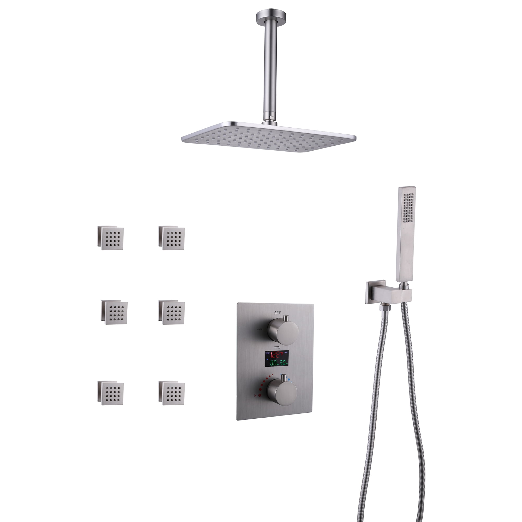 Thermostatic Ceiling Mounted Shower Combo Set with Display Valve Trim ...