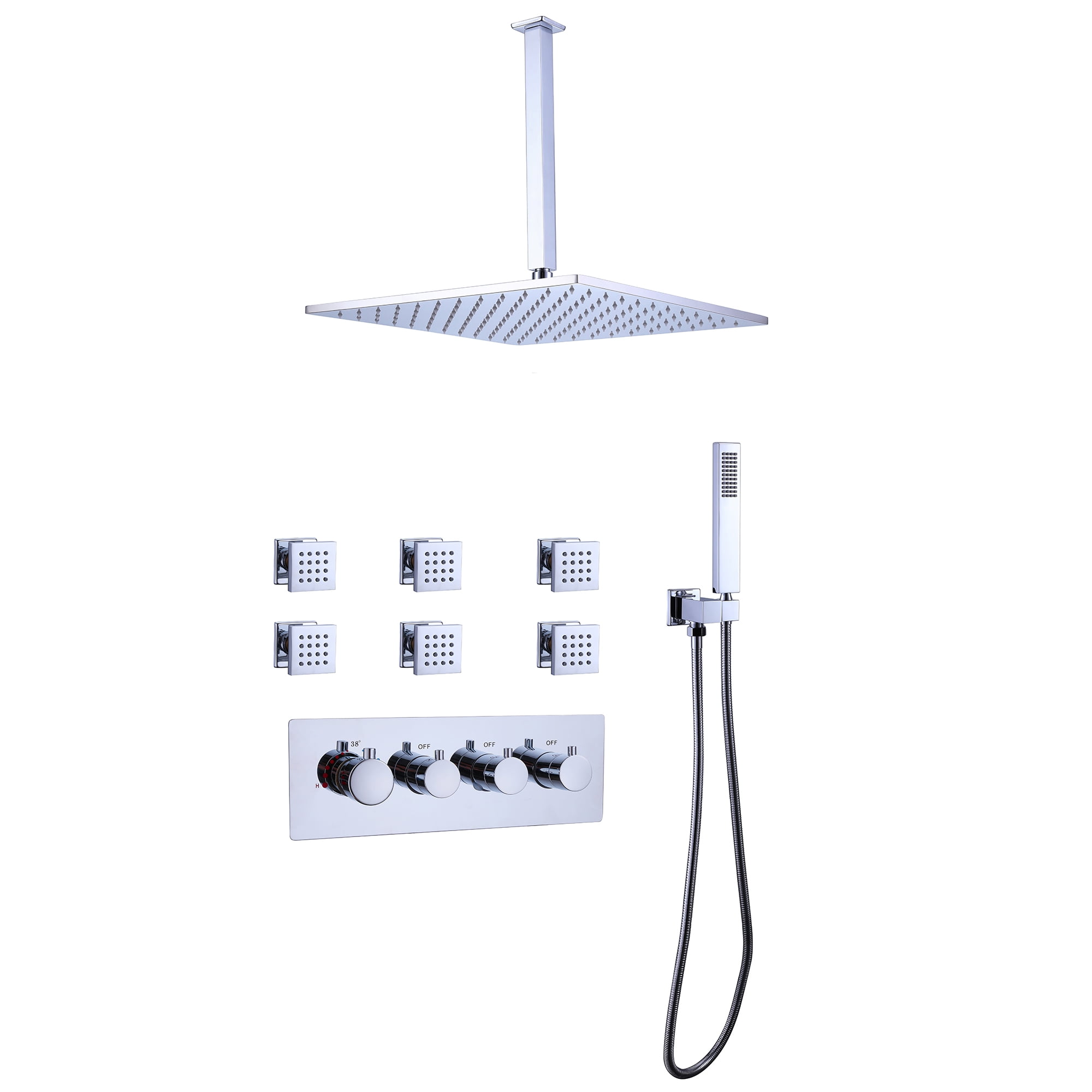 Thermostatic Complete Shower System with 6PCS of Body Jets, Ceiling ...
