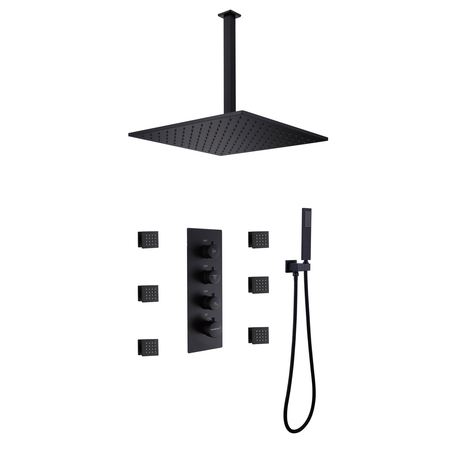 Thermostatic Complete Shower System with 6PCS of Body Jets, Ceiling ...