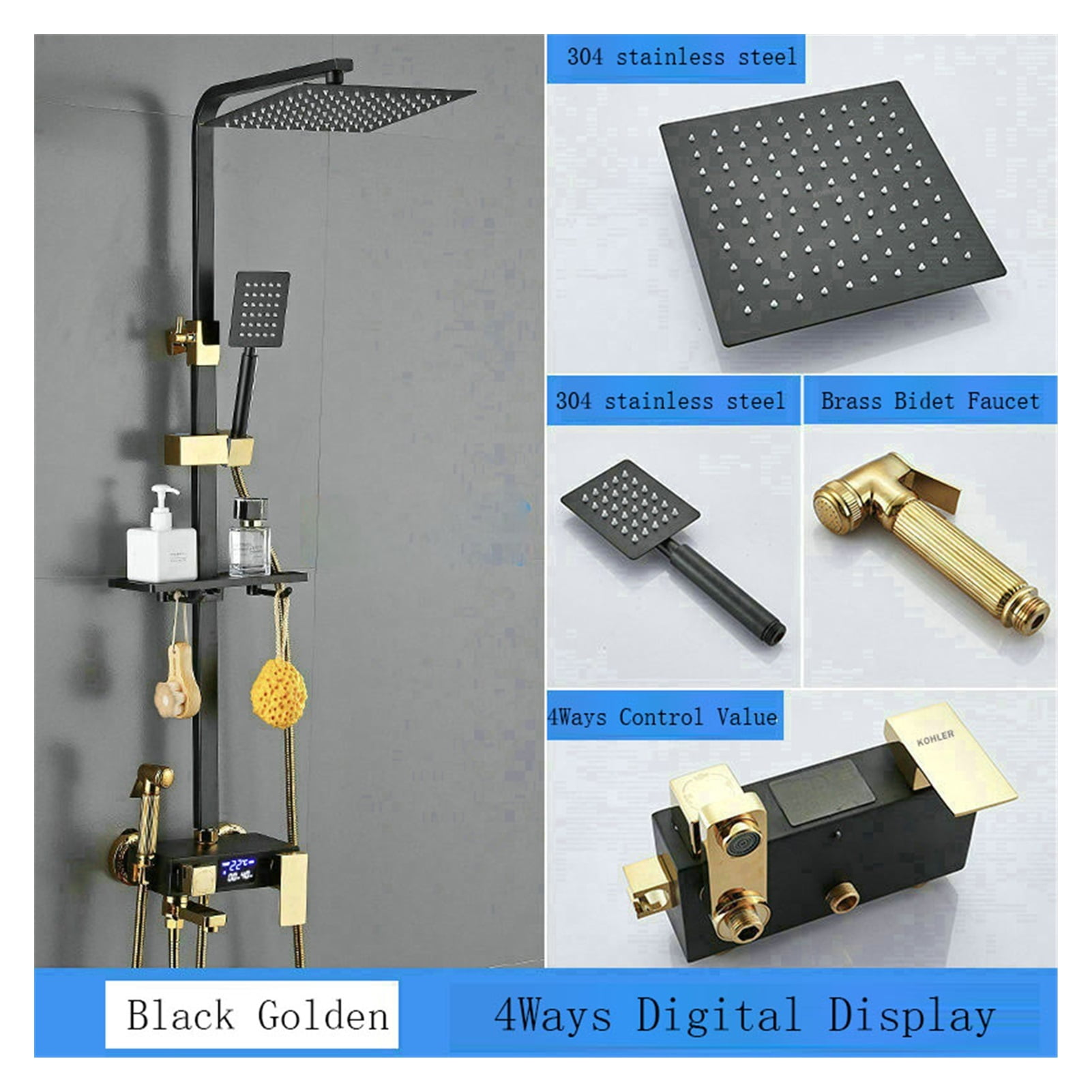 Thermostatic Digital Shower Faucet Set Shower Mxer Crane Rain Shower ...