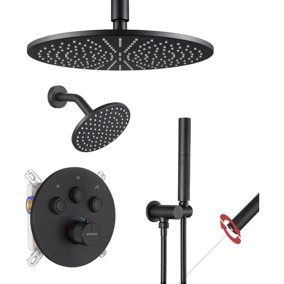 Thermostatic Shower Faucet Set Matte Shower System Push Button Diverter ...
