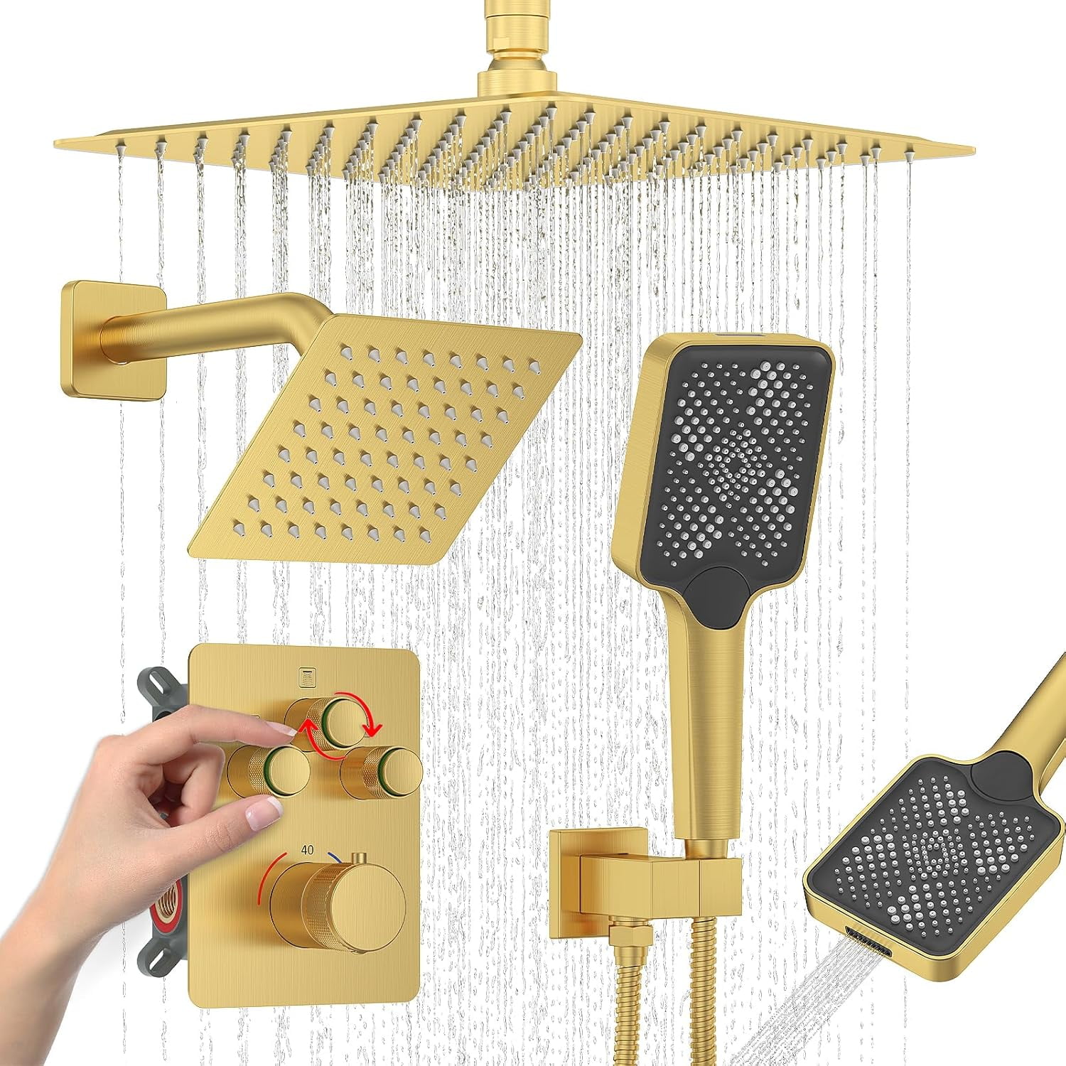 Thermostatic Shower System with Adjustable Water Flow Push Button ...