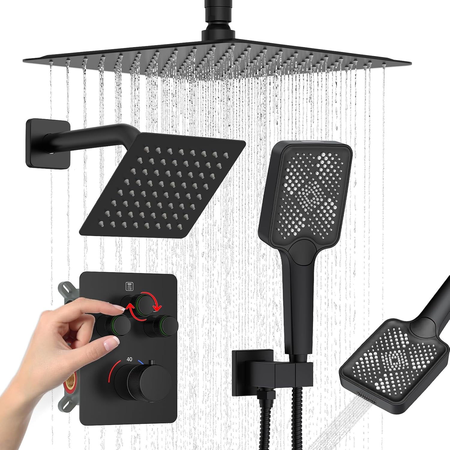 Thermostatic Shower System with Adjustable Water Flow Push Button ...