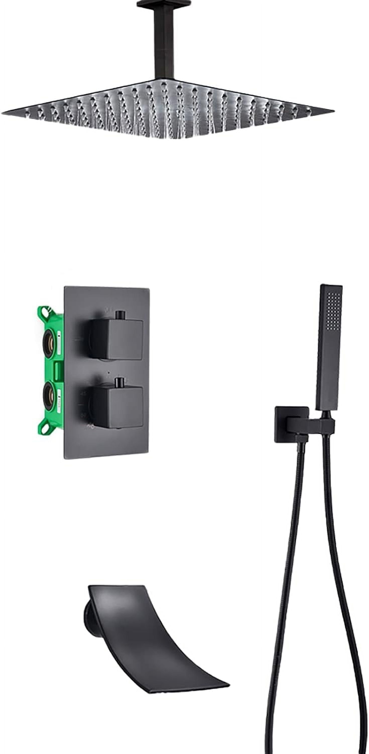 Thermostatic Shower System with Waterfall Tub Spout Black Shower Faucet ...