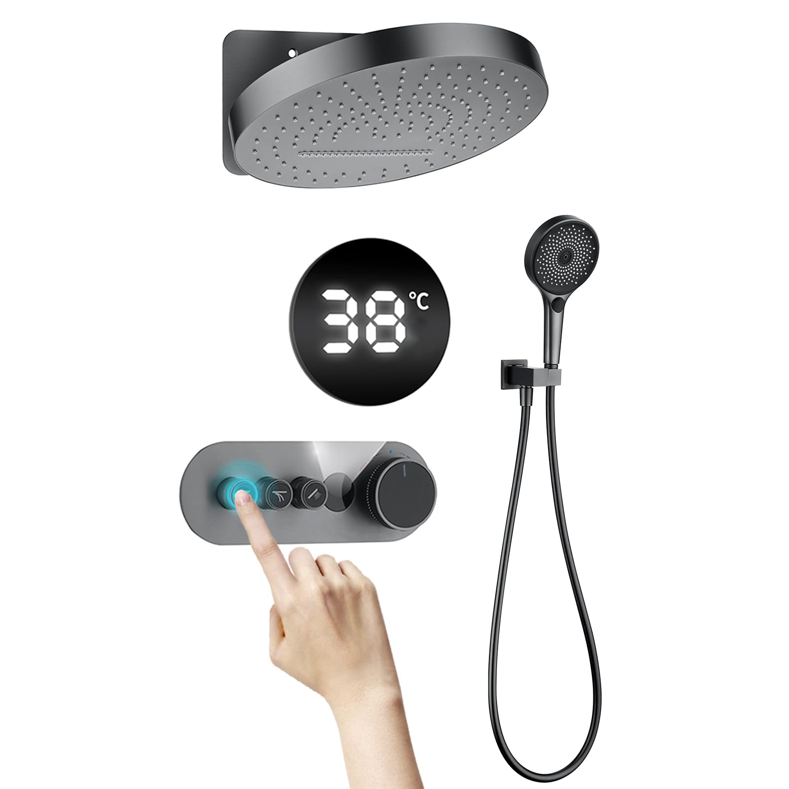 Thermostatic Shower Systems Concealed, Luxury Wall Mount Shower Faucet Set with 12 inch Rainfall ...