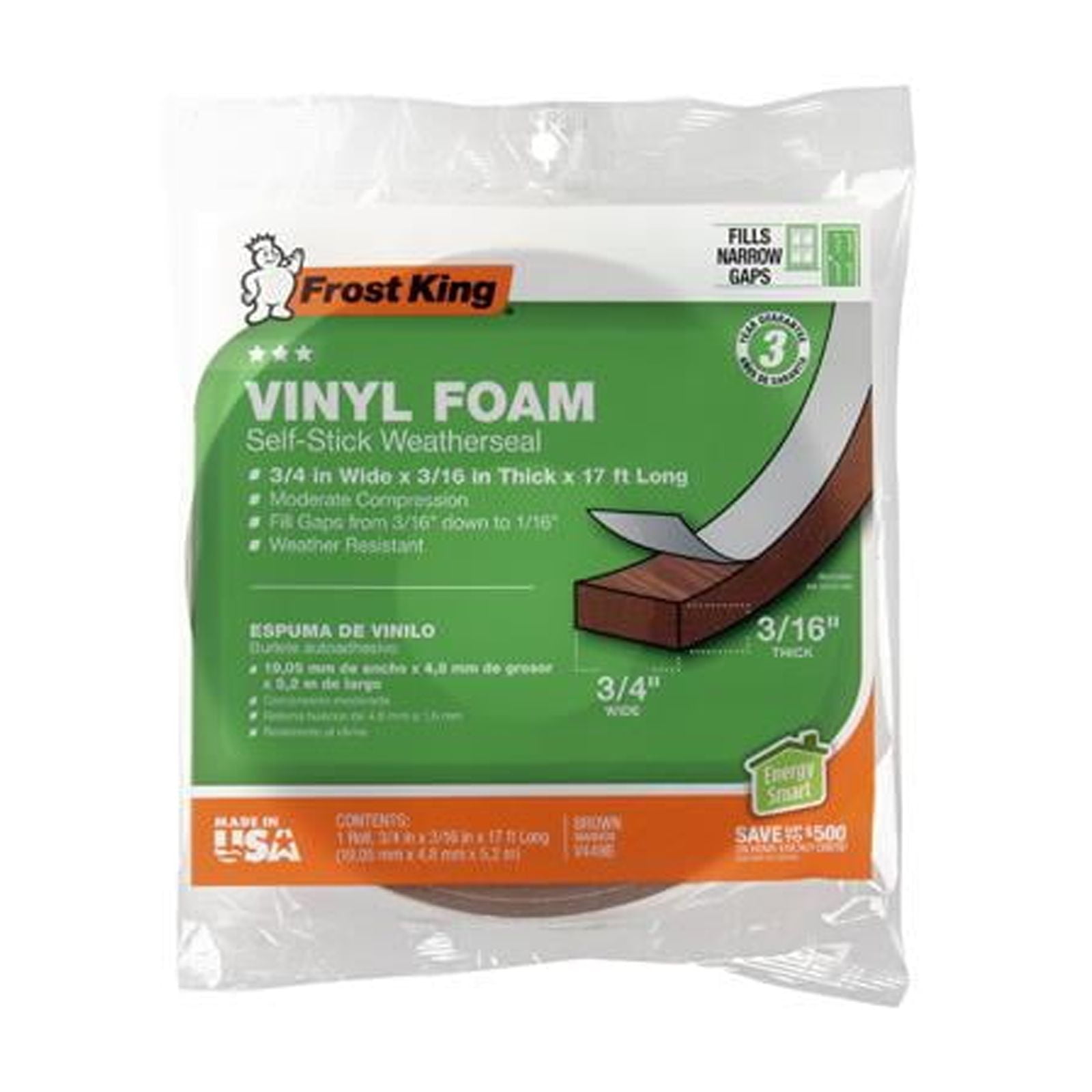 Thermwell V449BH 0.75 x 0.19 in. x 17 ft. Brown Vinyl Foam Weather ...