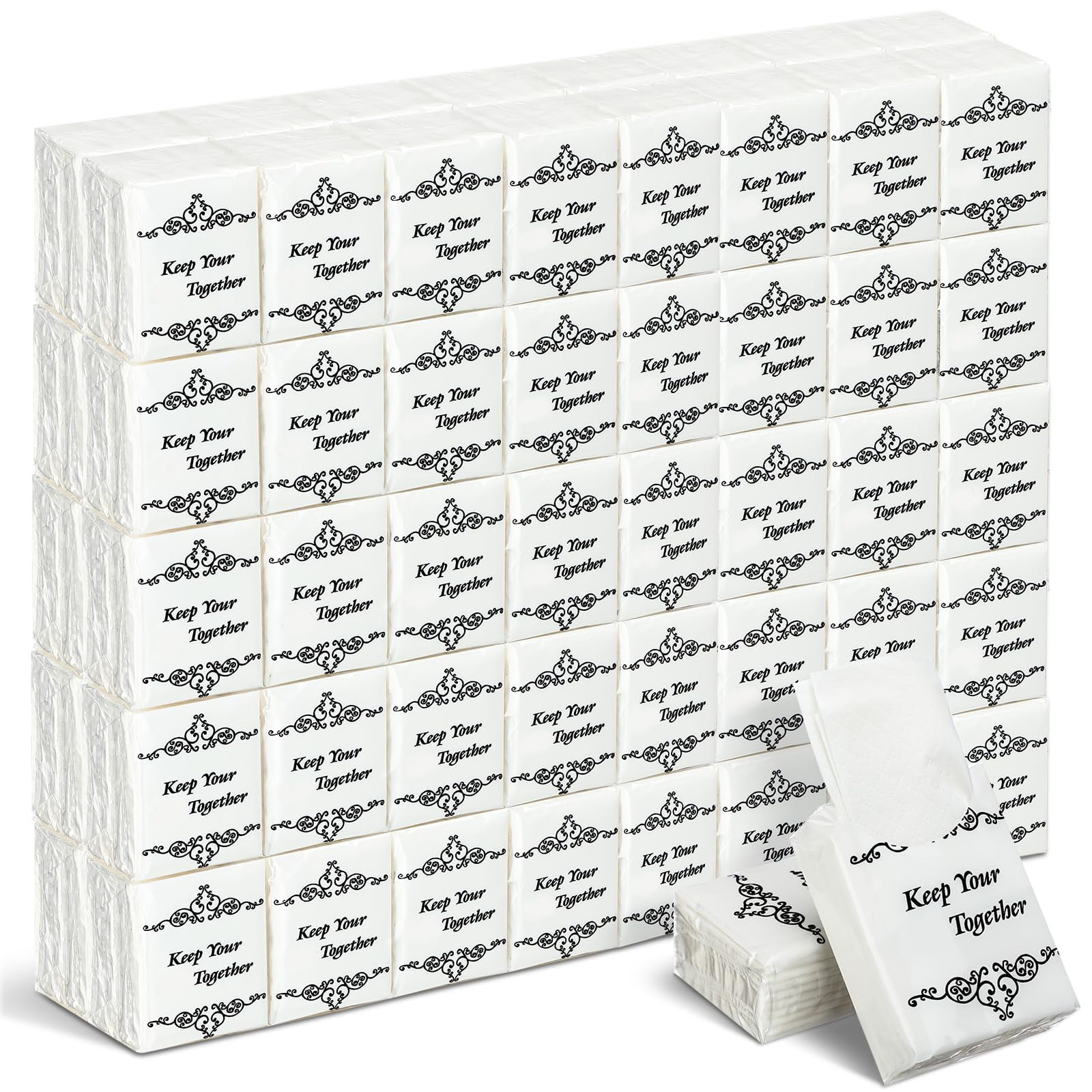 Therwen 100 Pack Wedding Keep Your Together Tissues Packs for Guests ...