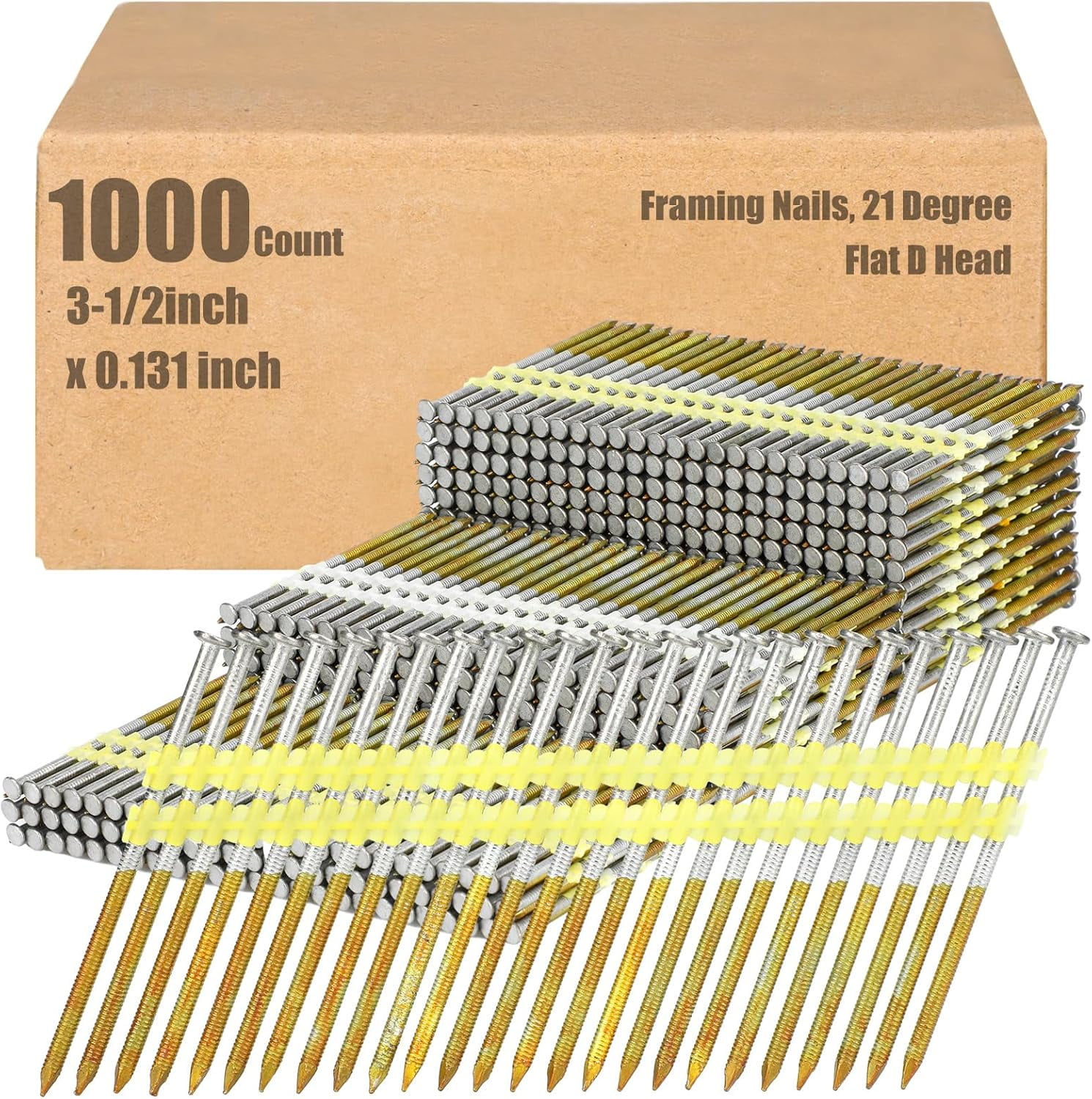 Therwen Framing Nails, 21 Degree, Flat D Head, Galvanized, Ring Shank ...