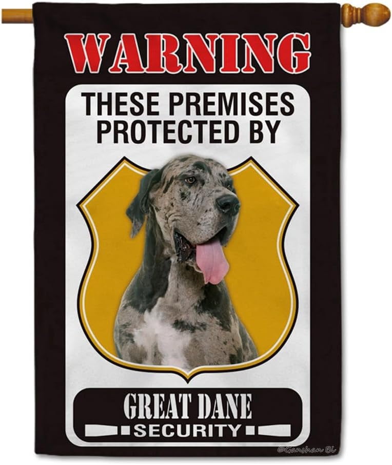 These Premises Protected by Great Dane House Flag Dog Warning Welcome ...