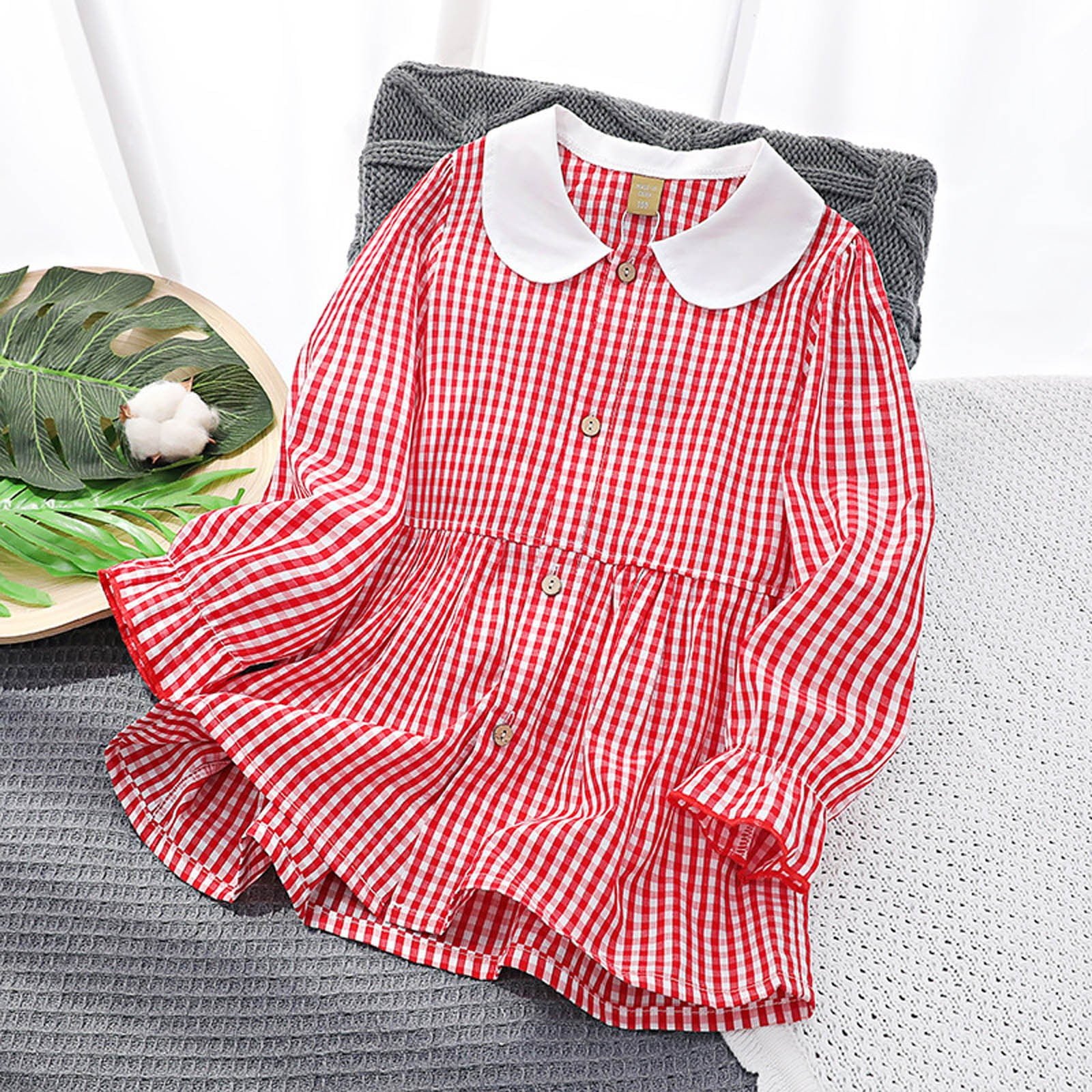 Thetops Toddler Girl Cotton Gingham Dress - Red, 3T, Peter Pan Collar ...