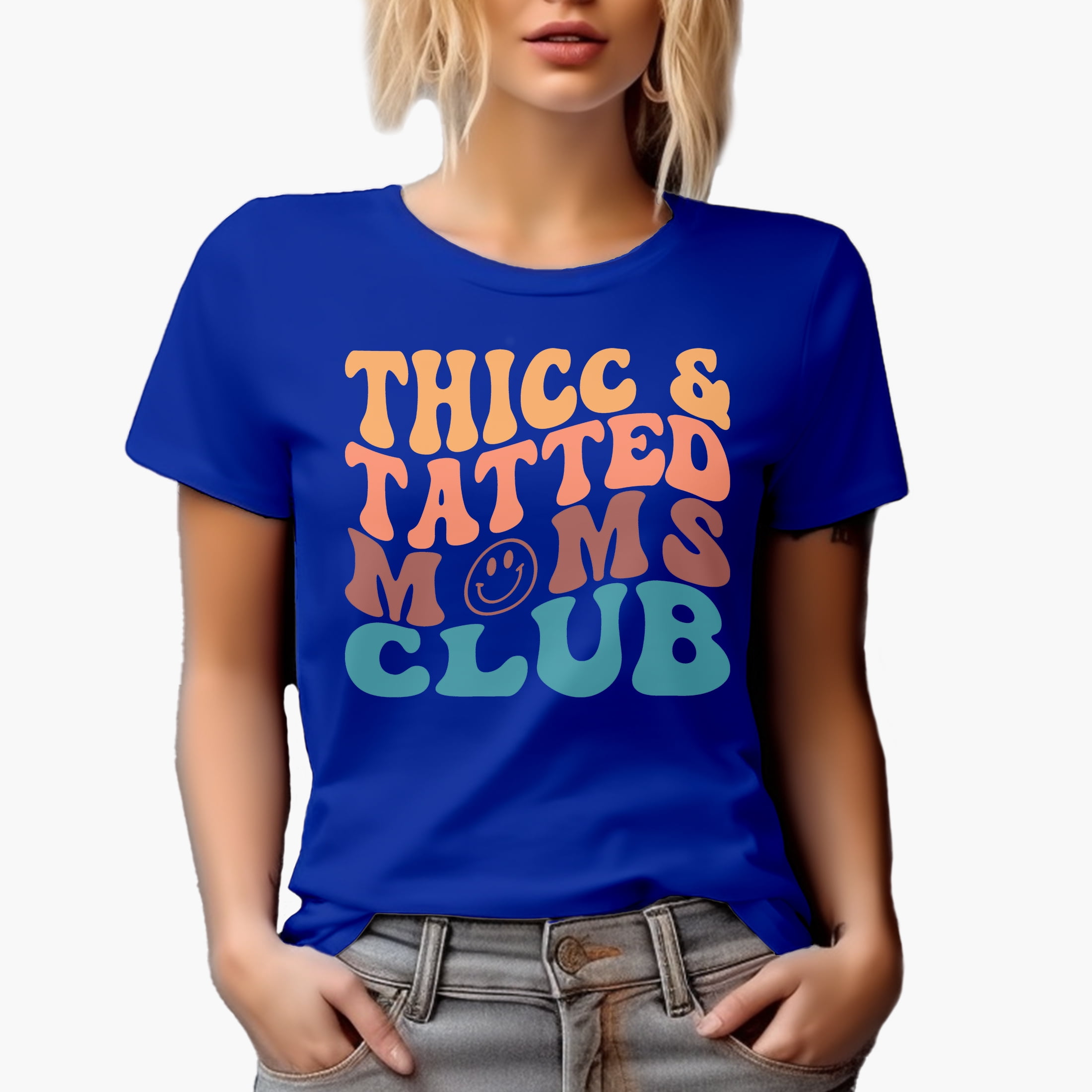 Thicc and Tatted Moms Club, Tattooed Mothers Quote, Groovy Retro Wavy ...