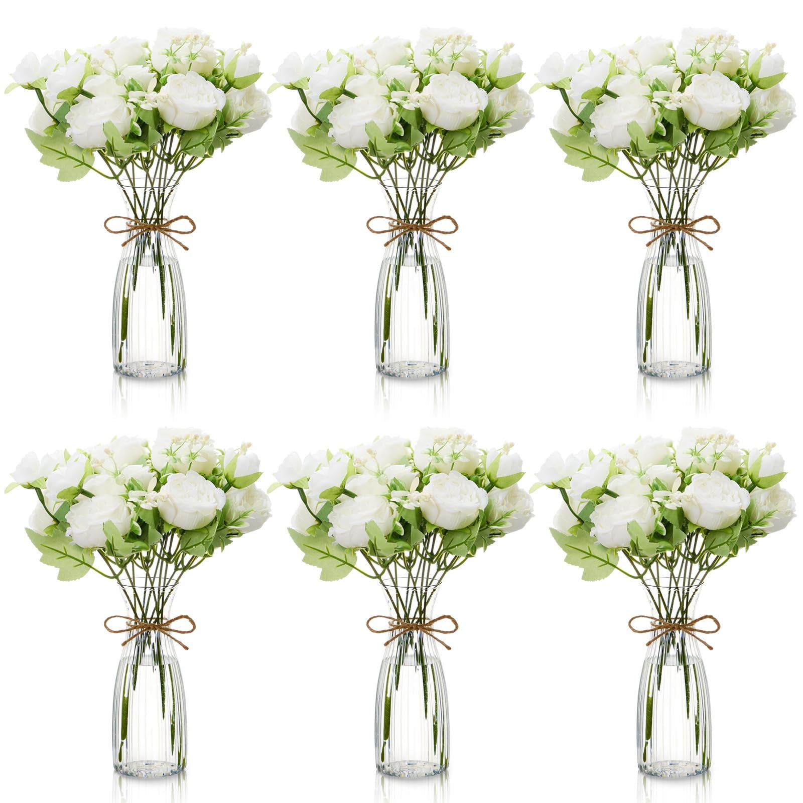 Thiccywoov 19 Pack Artificial Peony Flowers with Vase Bulk, 12 Bundles Silk Peony Bouquet 6 ...