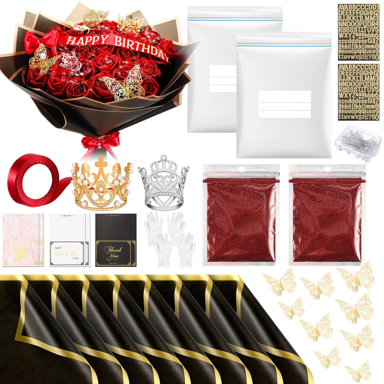 Thiccywoov Graduation Glitter FEV6 Roses Bouquet (Exclude Rose & Glue ...