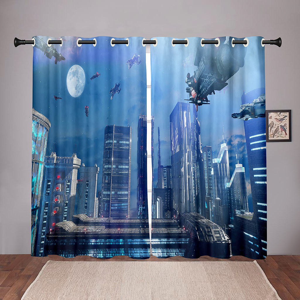 Thick 2Pieces 90%Shading Future Cyberpunk City Sky On Sale Blackout ...
