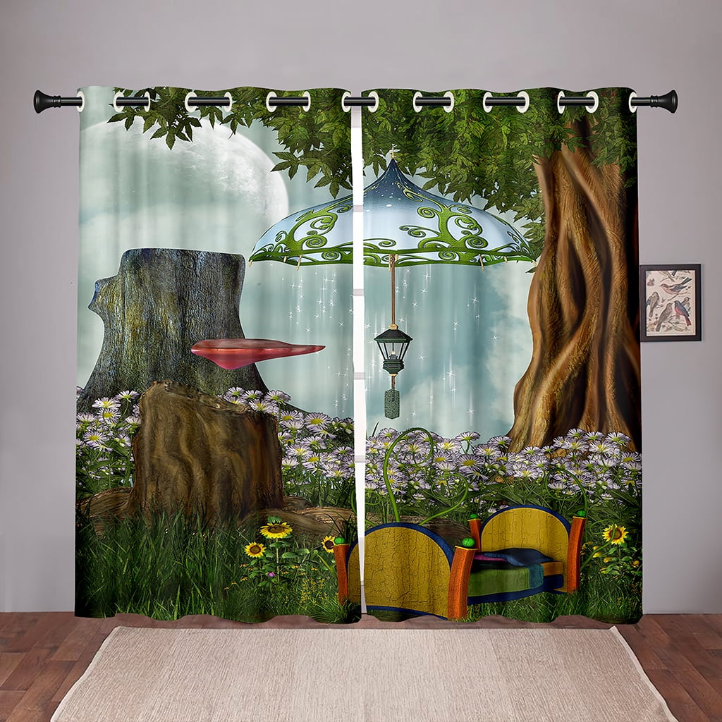 Thick 90%Shading Double Cloth Nature Forest Tree Leaf Blackout Window Curtains For Bedroom ...