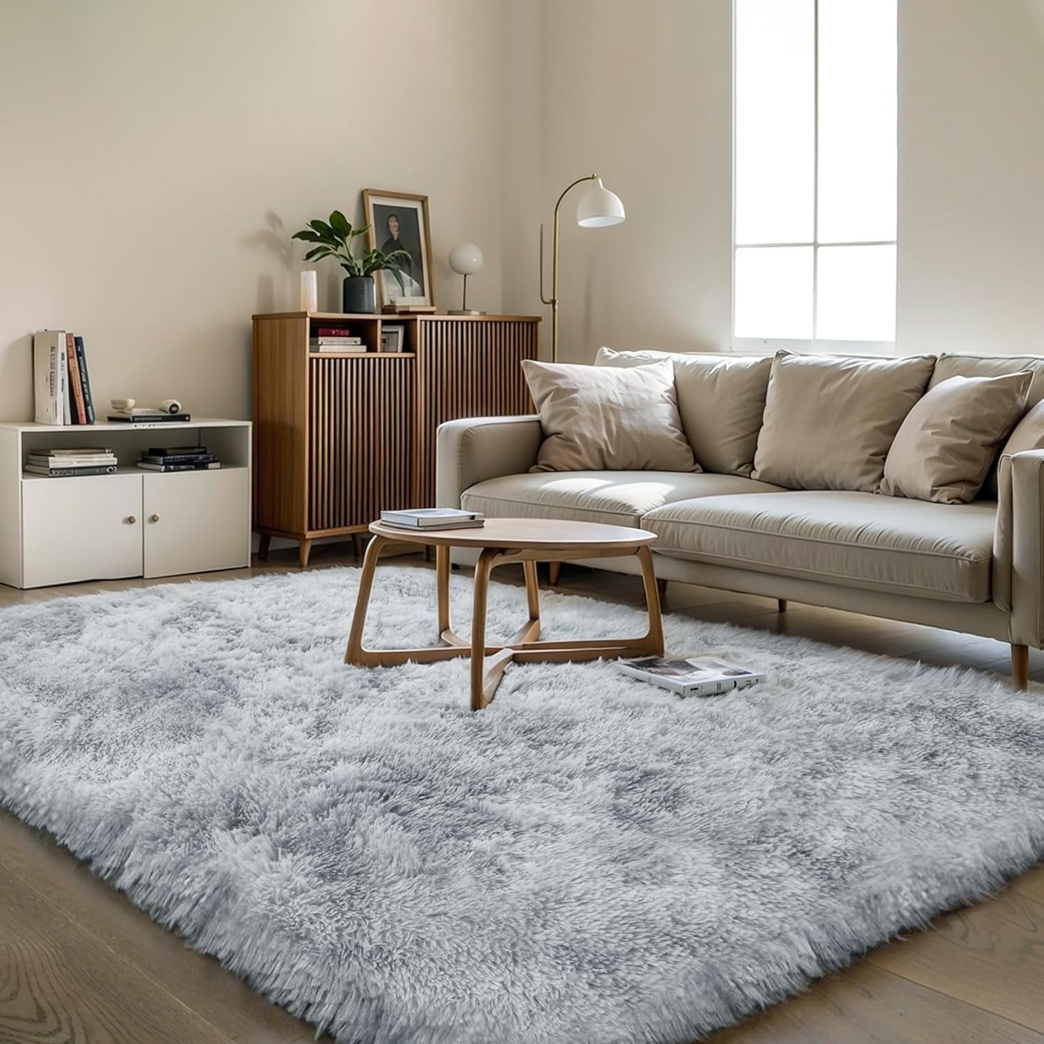 Thick Area Rug 5x7 Light Grey Fluffy Shag for Bedroom, Ultra Soft Plush ...