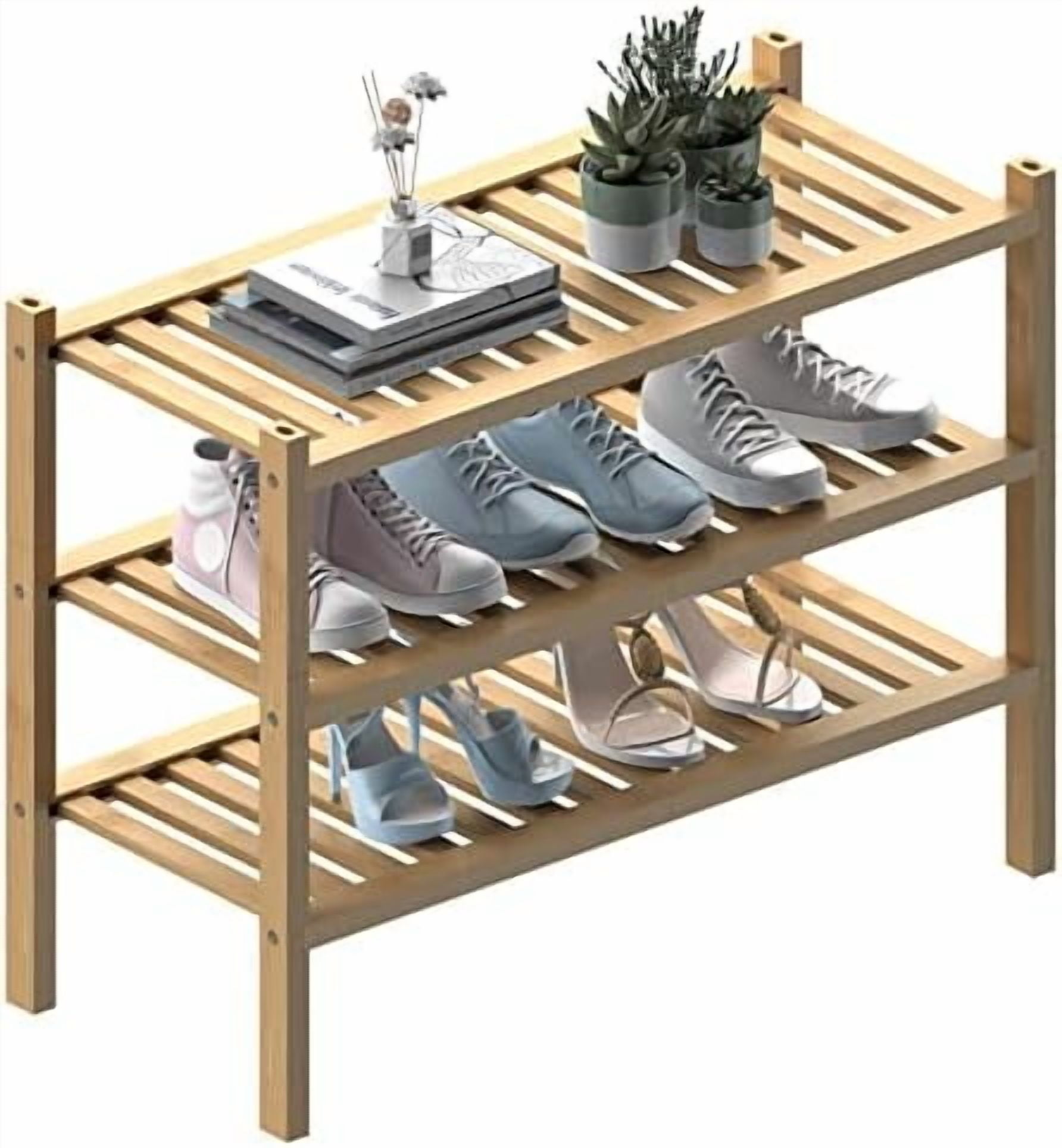 (Thick Bamboo Shoe Rack for Entryway, 3-Tier Free Standing Shoe Racks ...