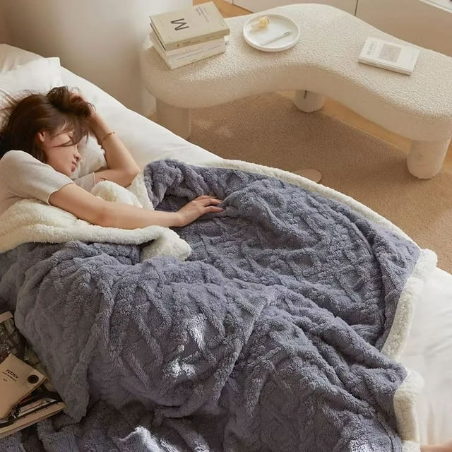 Thick Blanket Lamb Wool Warm Sleeping Double Side Microfiber Flannel ...
