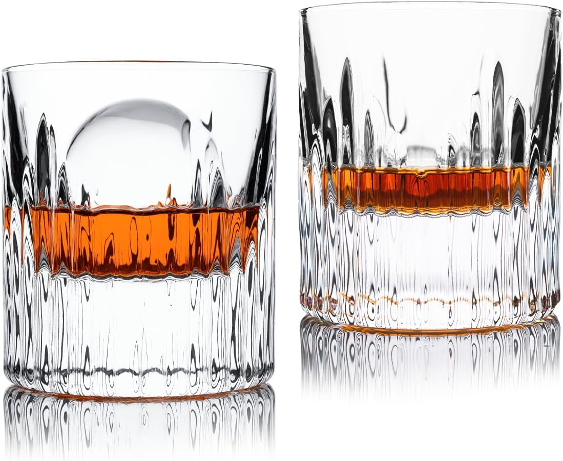 Thick Bottom Whiskey Glass Set of 2, 7 OZ Crystal Old Fashioned Whiskey ...