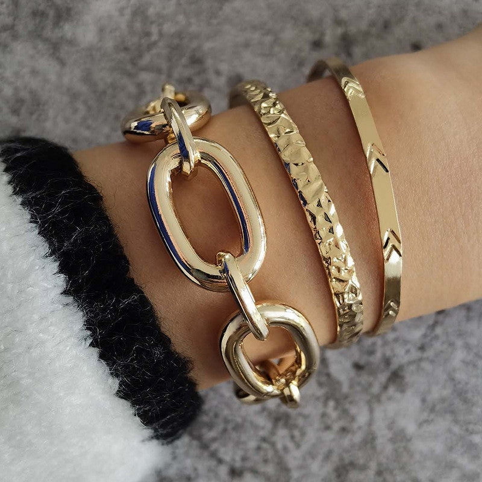 Thick Chain Bracelet Set: Womens Geometric Alloy Bracelet, European and ...