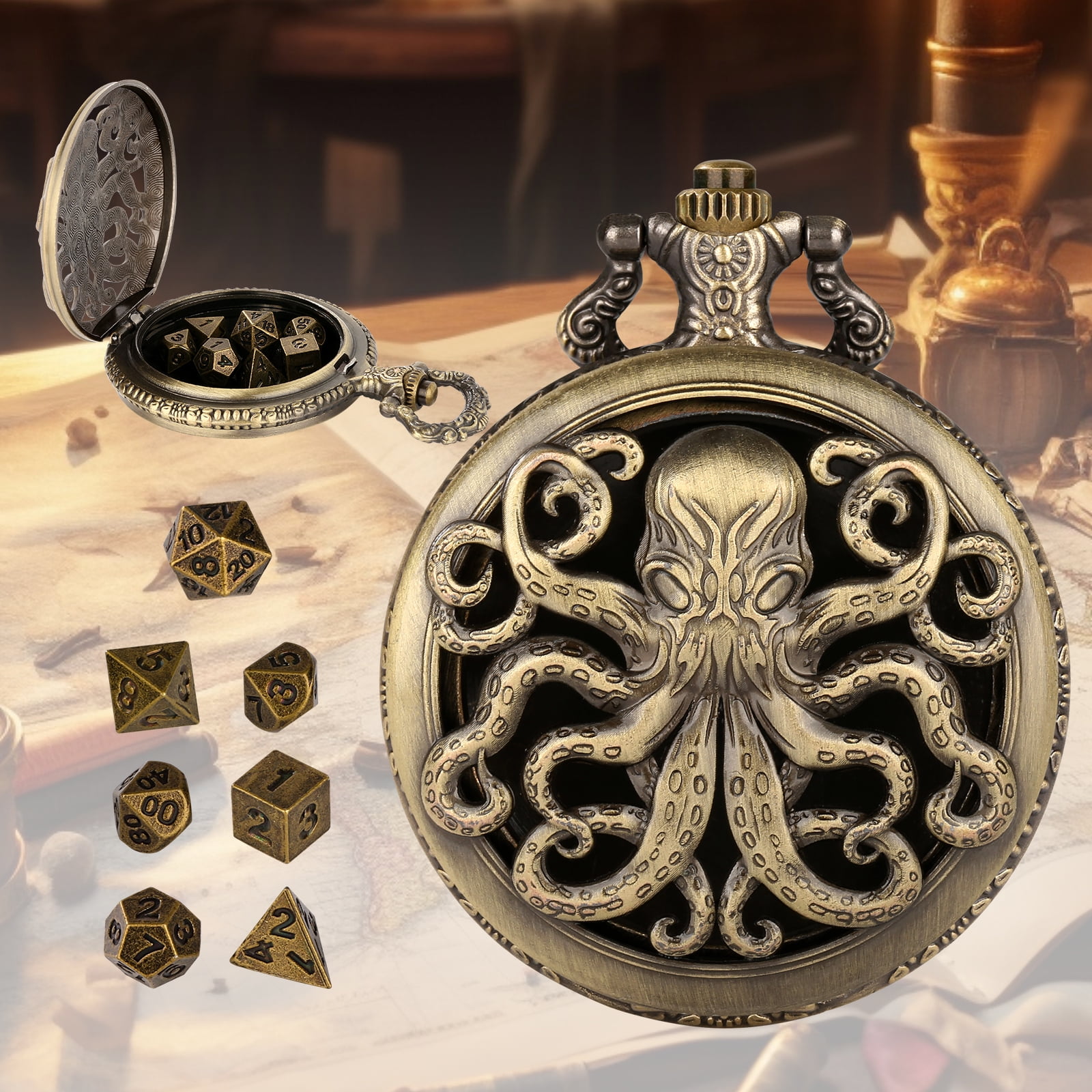 Thick Chain Octopus Symmetrical Pocket Watch Dice Set, Equipped With 7 ...