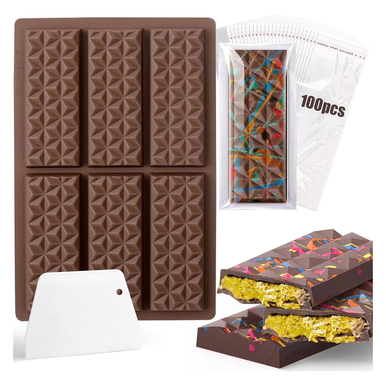 Thick Chocolate Bar Mold Deep - 6 Cavities Silicone Chocolate Mold with ...