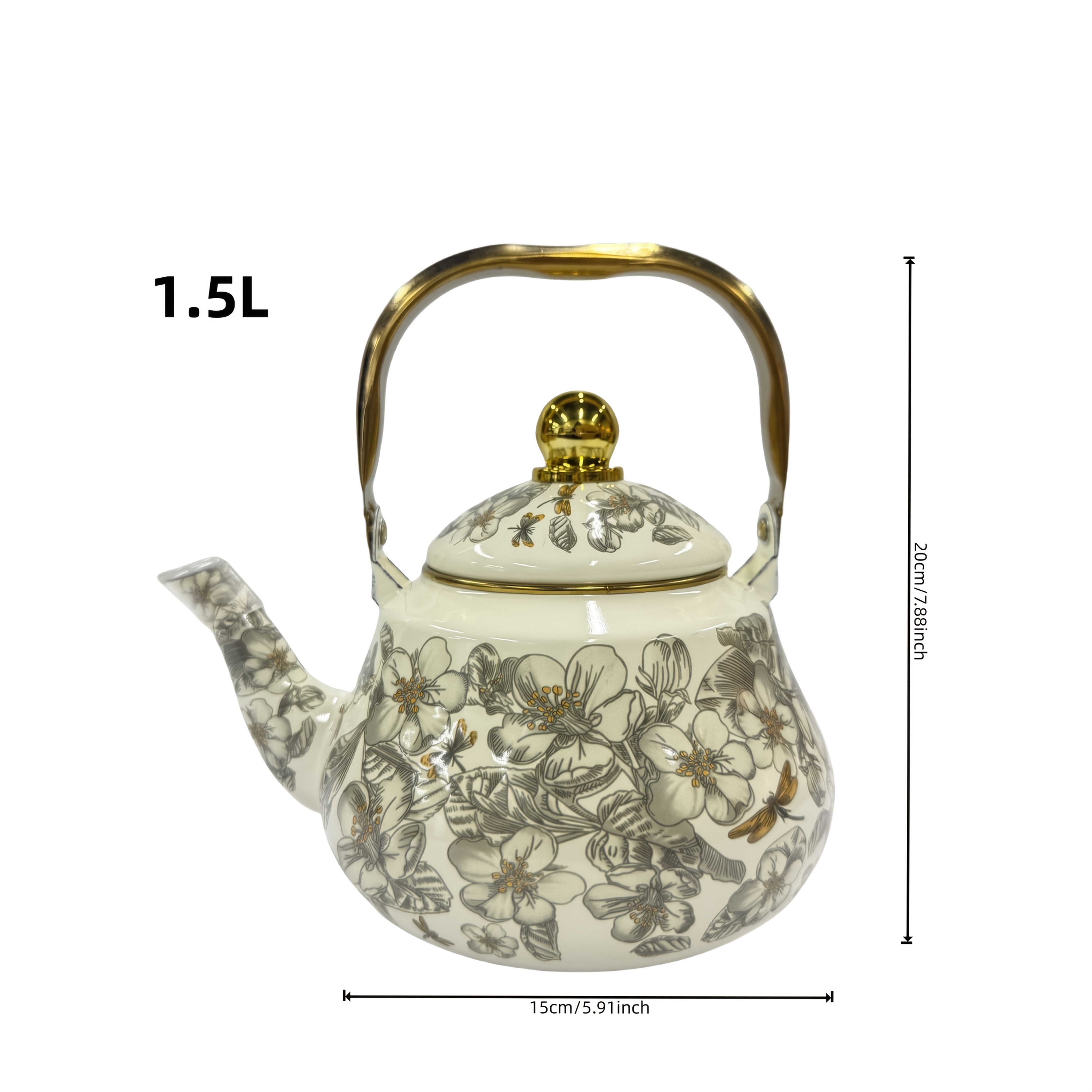 Thick Enamel Teapot with Gold-Plated Handle, Stove Compatible Base ...