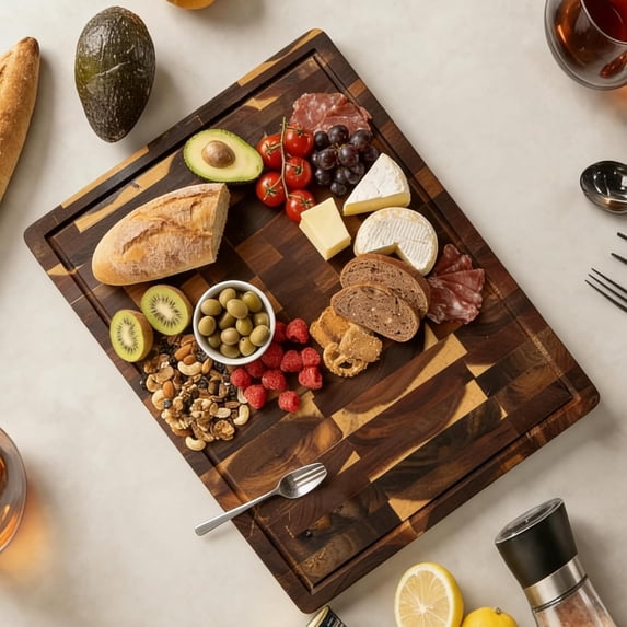 Thick End Grain Walnut Cutting Board with Groove and Non-Slip Feet for ...