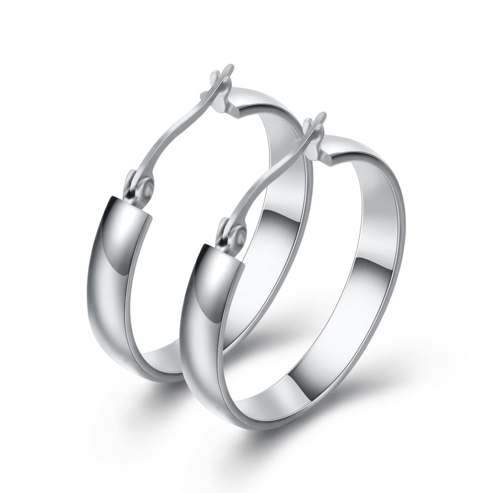Thick Flat Edge Hoop Earrings for Women Stainless Steel Huggie Hoops ...