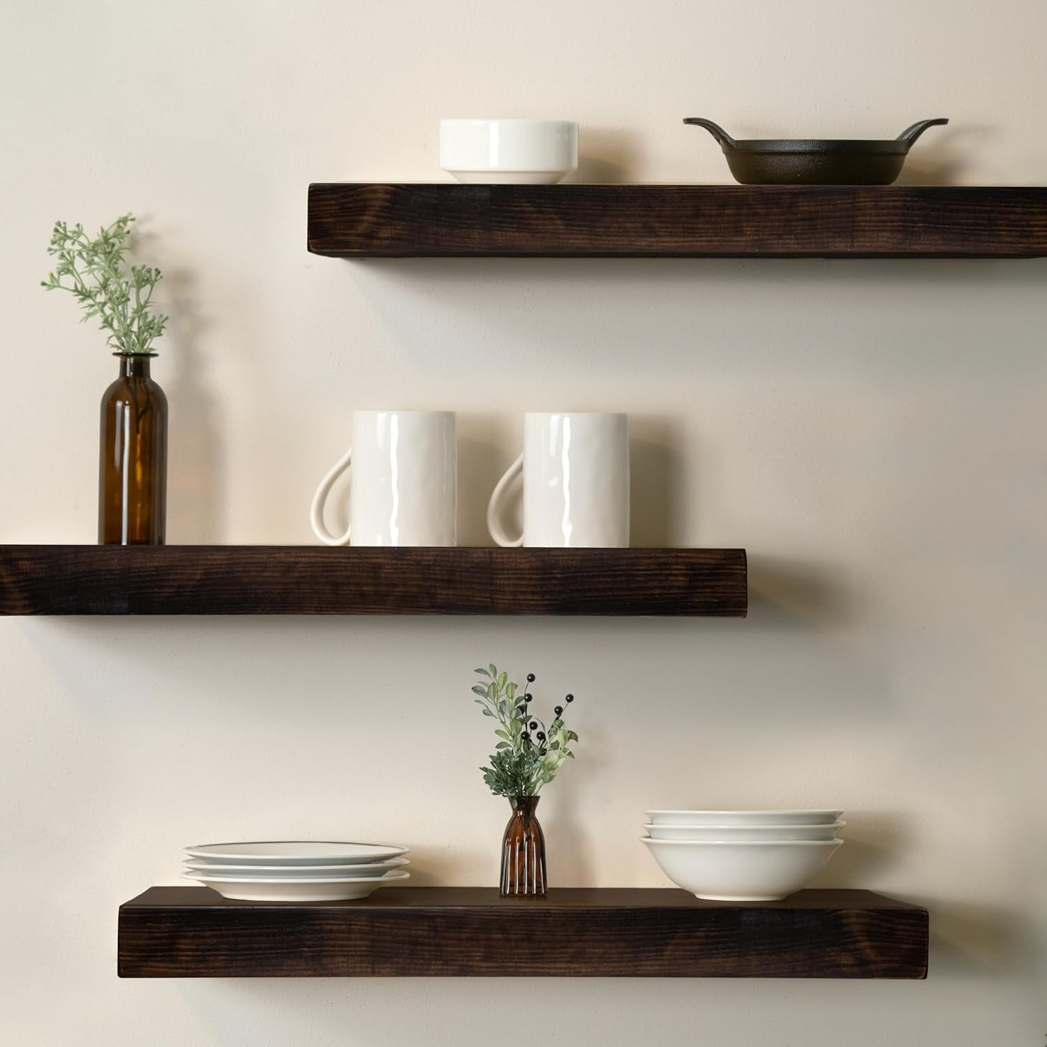 Thick Floating Shelves for Wall - Solid Wood Kitchen Shelves, Modern ...