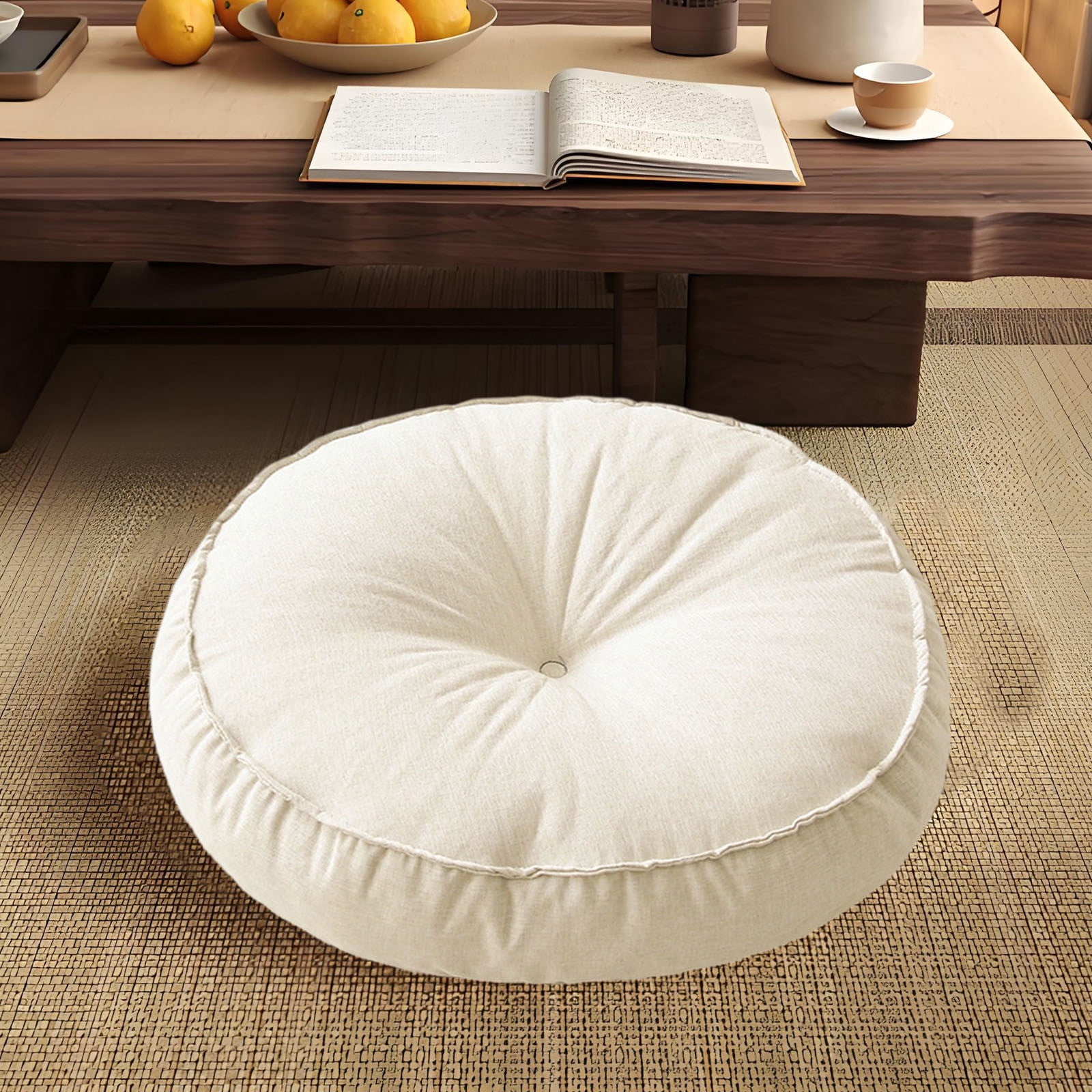 Thick Floor Cushion – 18" Square Linen Pouf for Meditation, Tatami ...