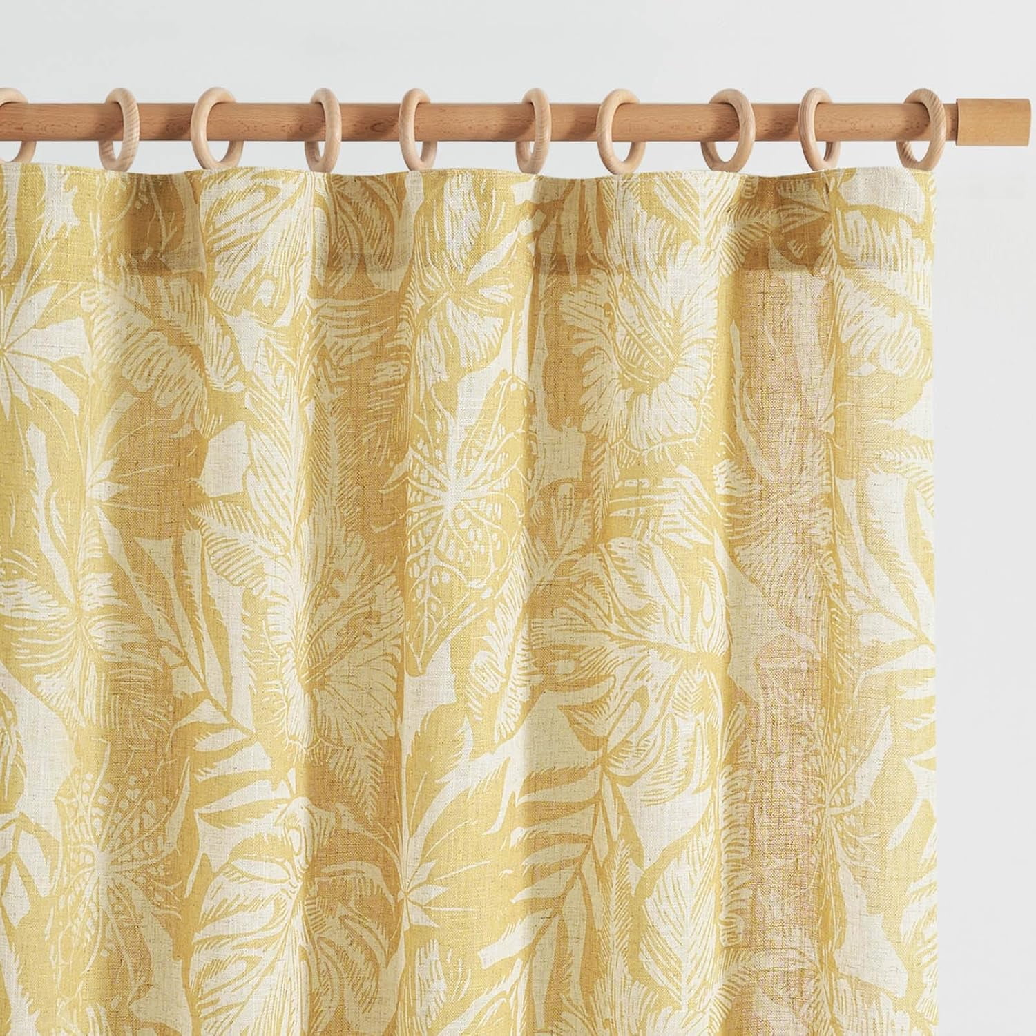 Thick Floral Linen Curtains 84 Inches Long Leaf Pattern Curtains for Living Room Bedroom Mustard ...
