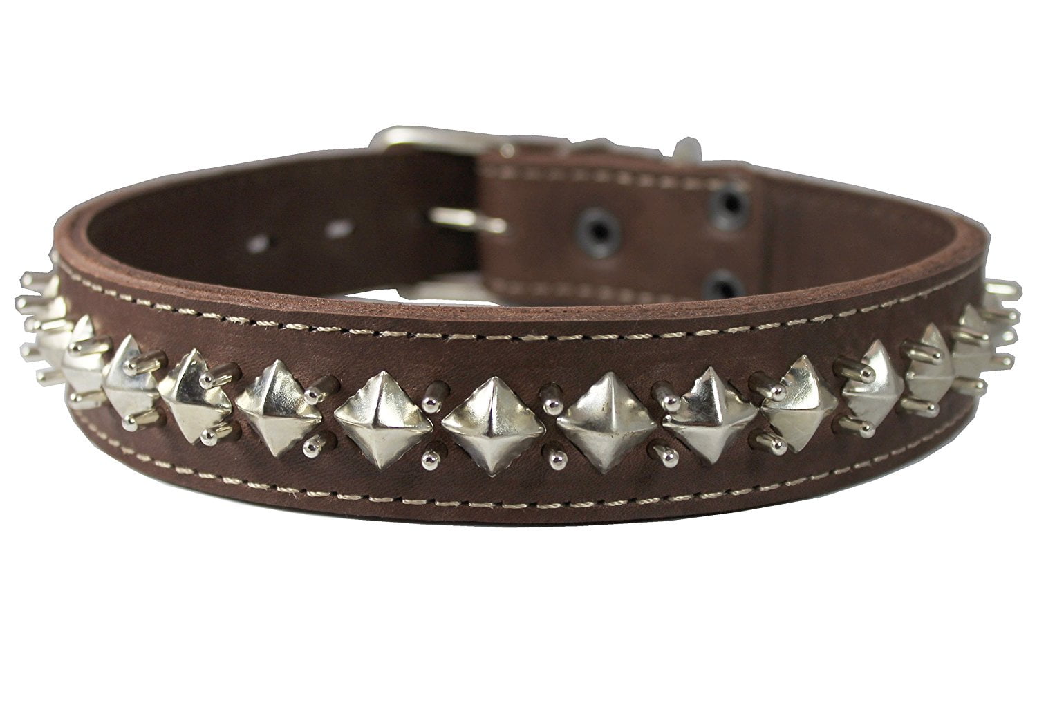 Thick Genuine Leather Spiked Studded Dog Collar 1.5" Wide Brown Sized ...