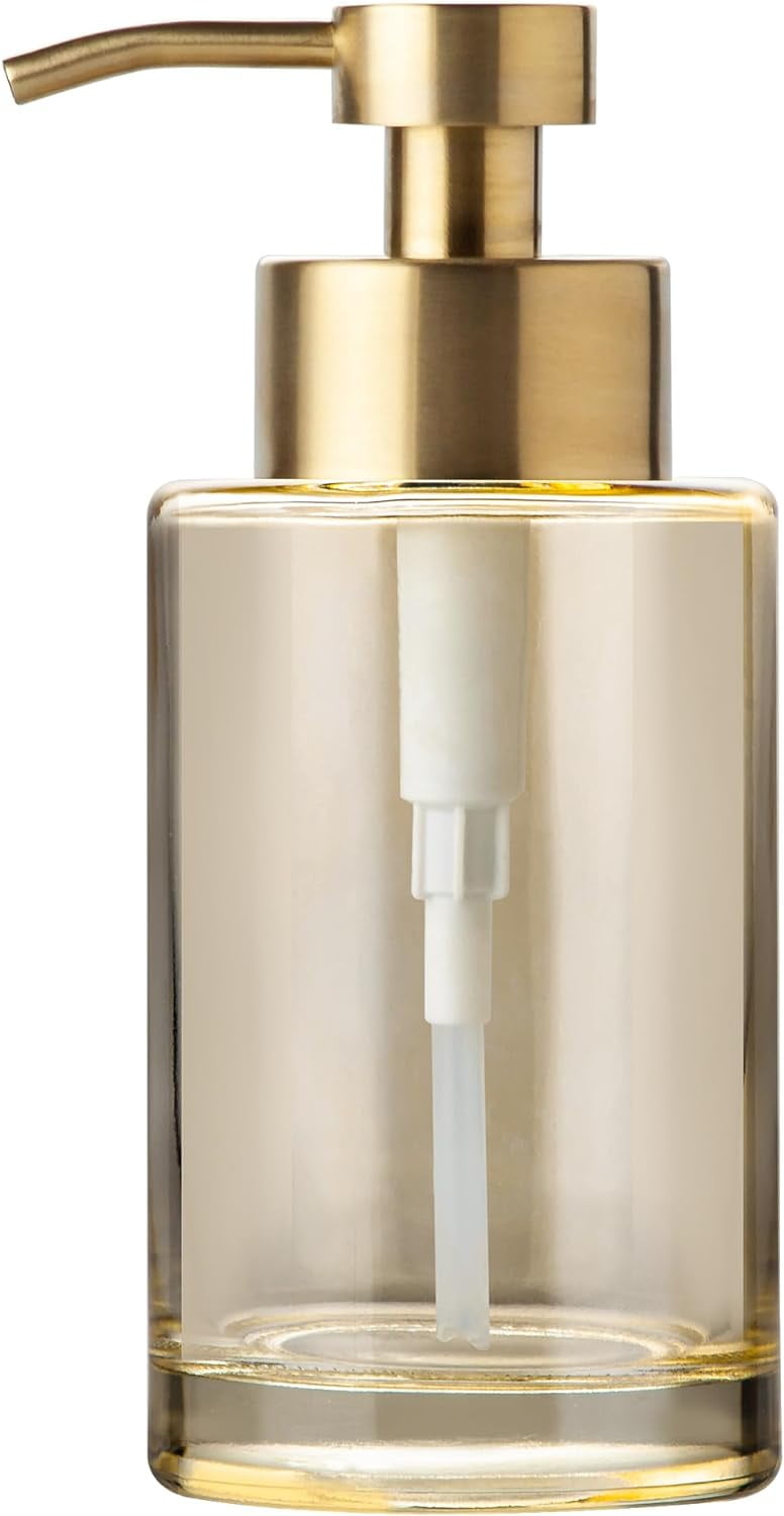 Thick Glass Soap Dispenser with Stainless Steel Pump,12oz Gold Bathroom ...