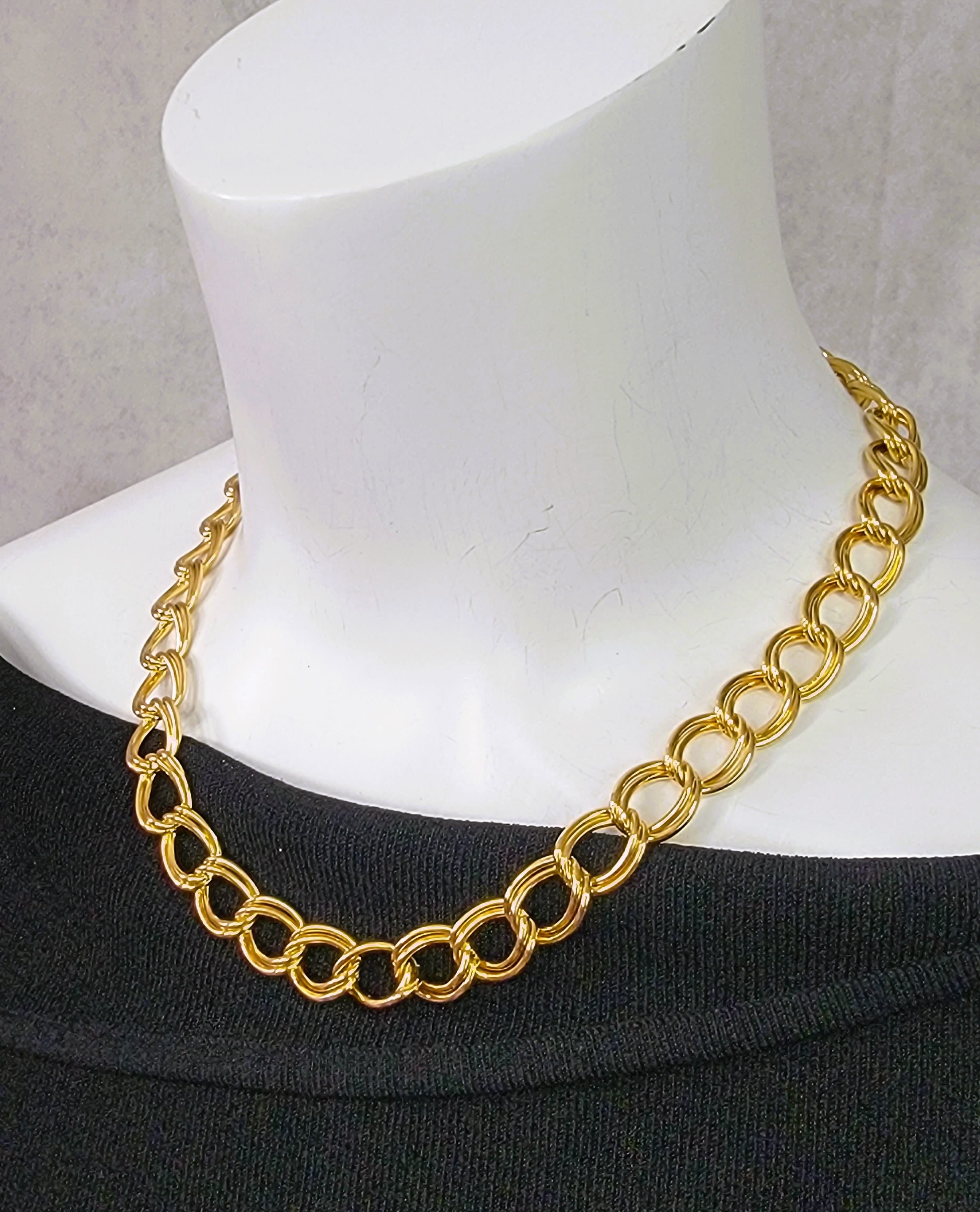 Thick Gold Tone Double Curb Chain Necklace Classic Womens Adult Female ...