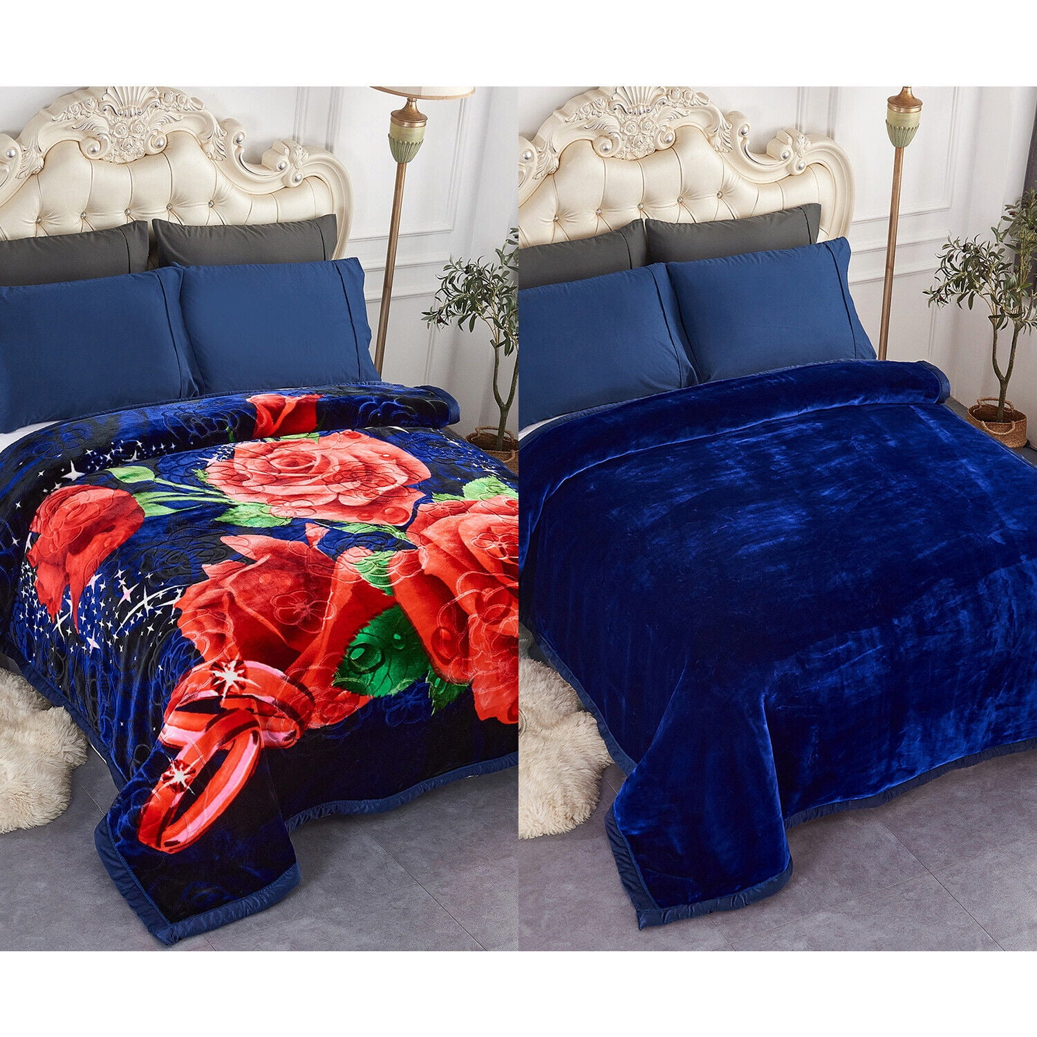 Thick Heavy Blanket King Queen 2 Ply Reversible Silky Mink Bedspread ...
