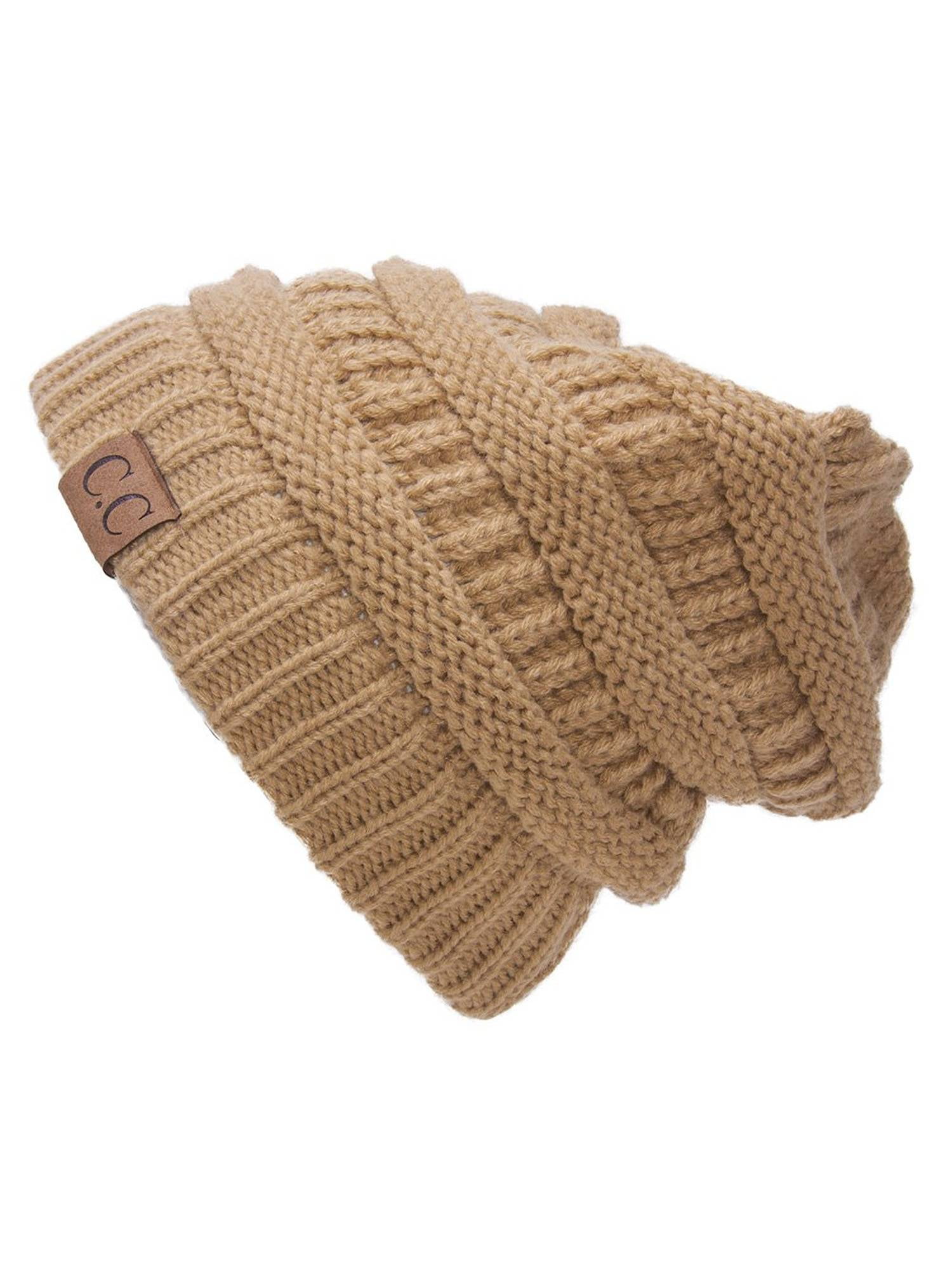 Thick Knit Soft Stretch Beanie Cap, Camel - Walmart.com