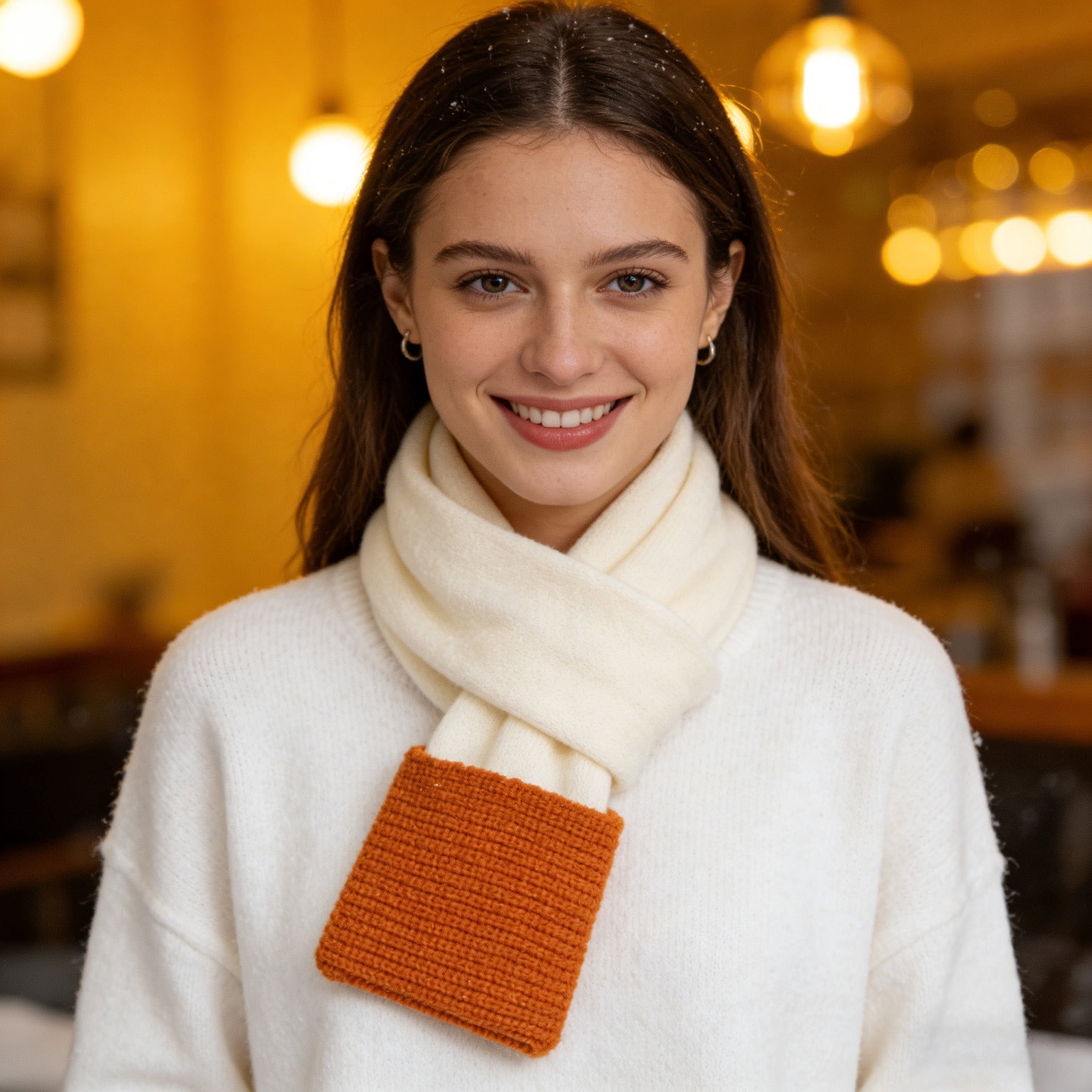 Thick Knitted Scarf, Cheese Yellow Color Warm Neck Warmer for Winter ...