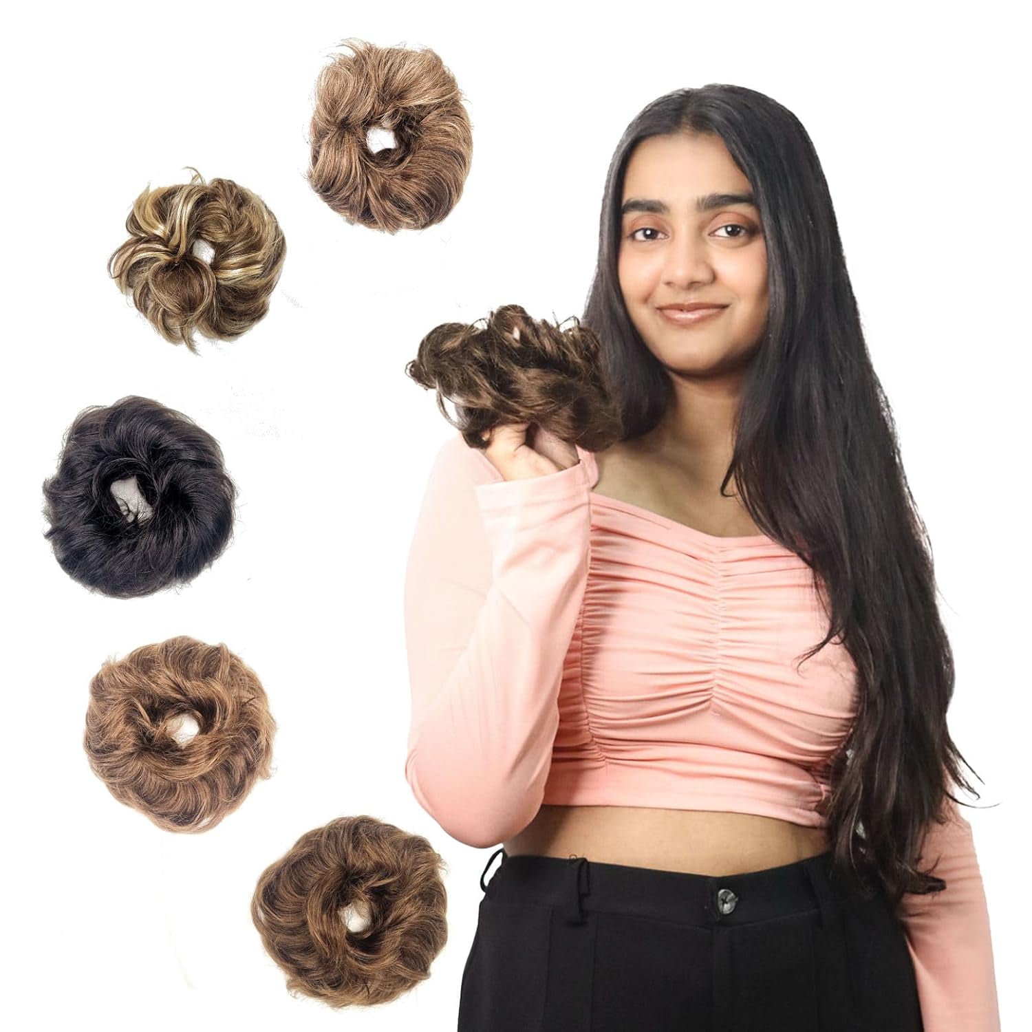 Thick Lengths Real Human Messy Hair Buns ClipIn Design for Instant ...